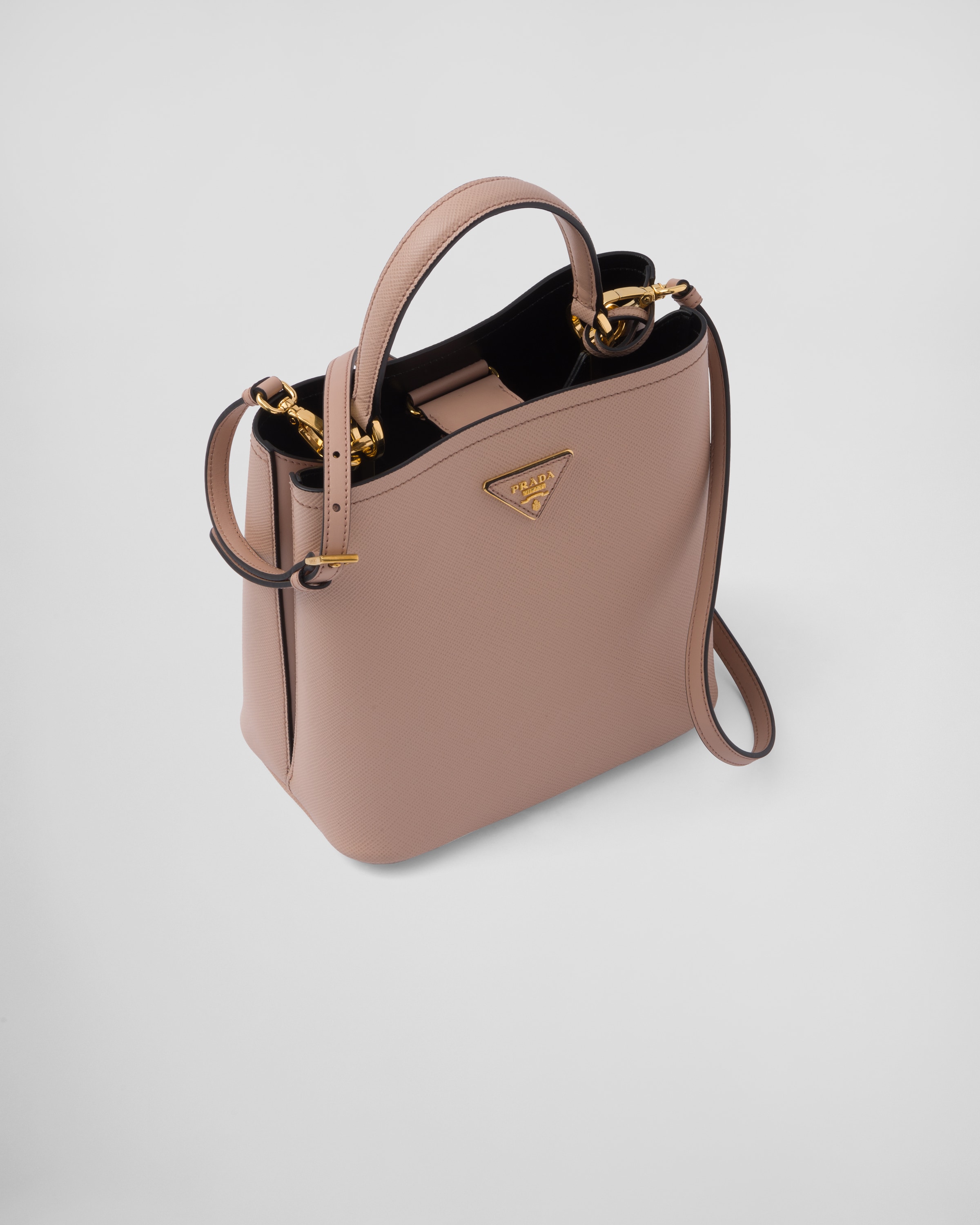 Powder Pink/black Medium Saffiano Leather Prada Panier Bag | Prada