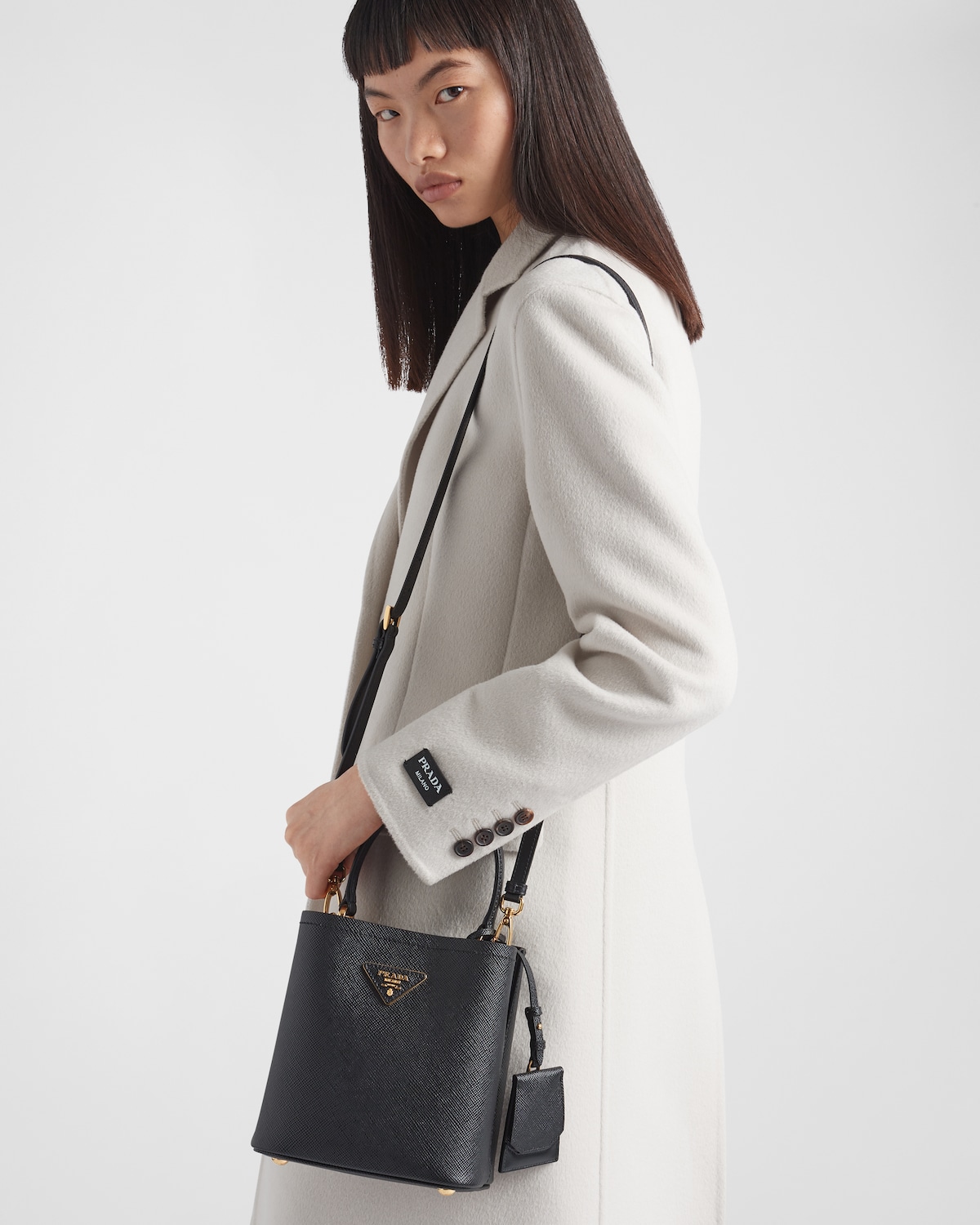 Black Small Saffiano Leather Prada Panier Bag | PRADA