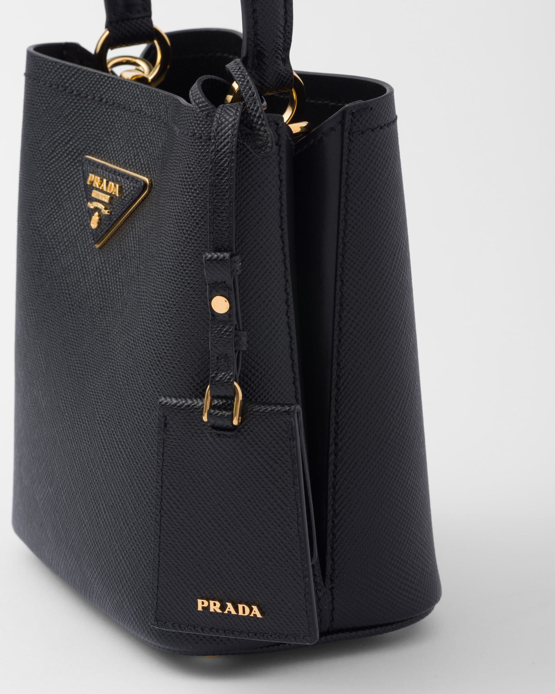 Black Prada Panier Small Saffiano Leather Bag | PRADA