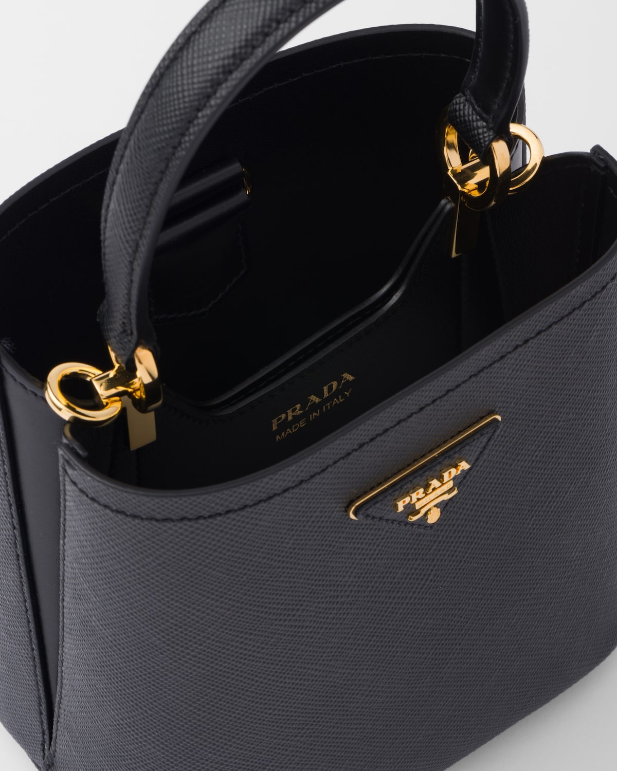 Black Small Saffiano Leather Prada Panier Bag | PRADA