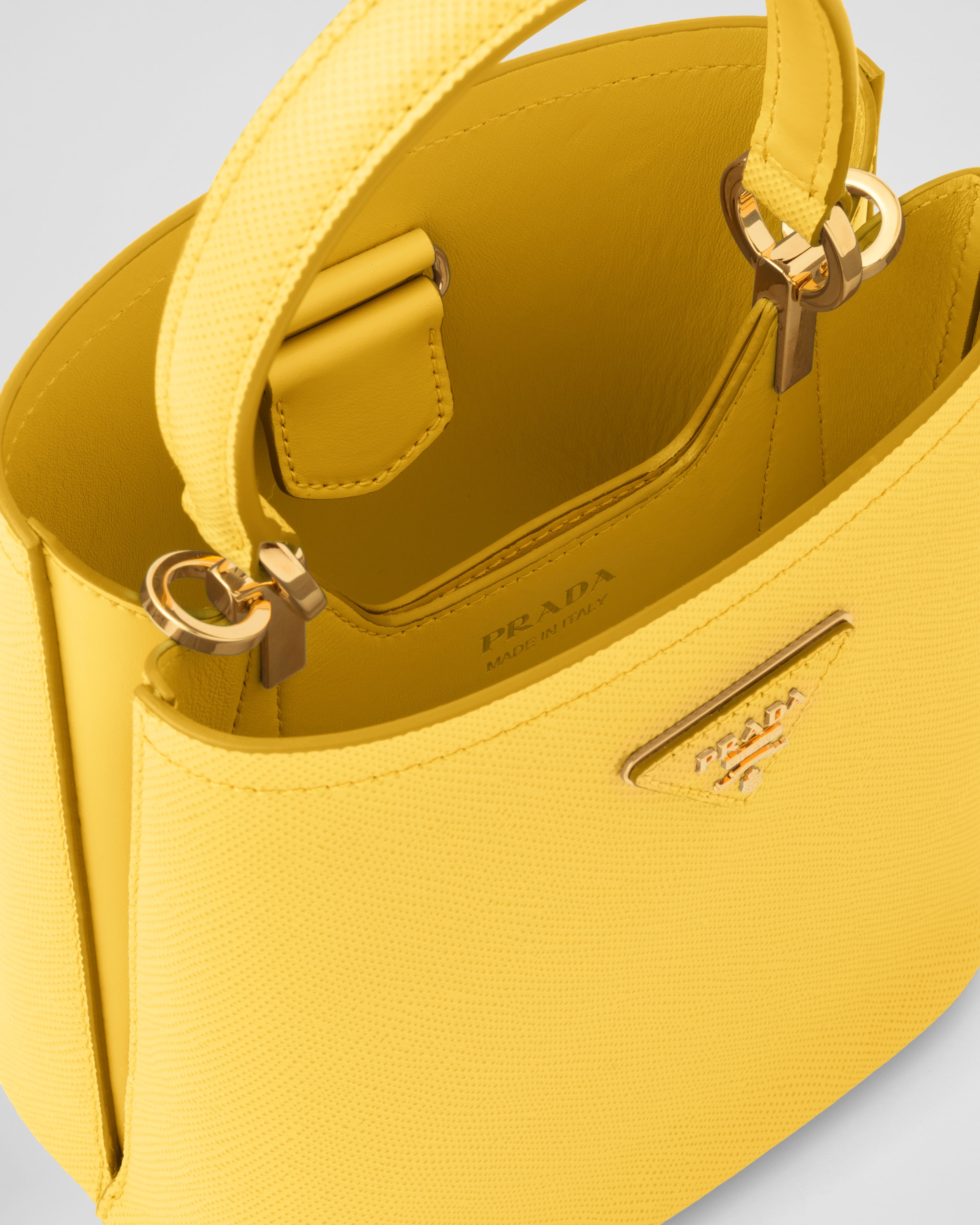 Sunny Yellow Small Saffiano Leather Prada Panier Bag | PRADA