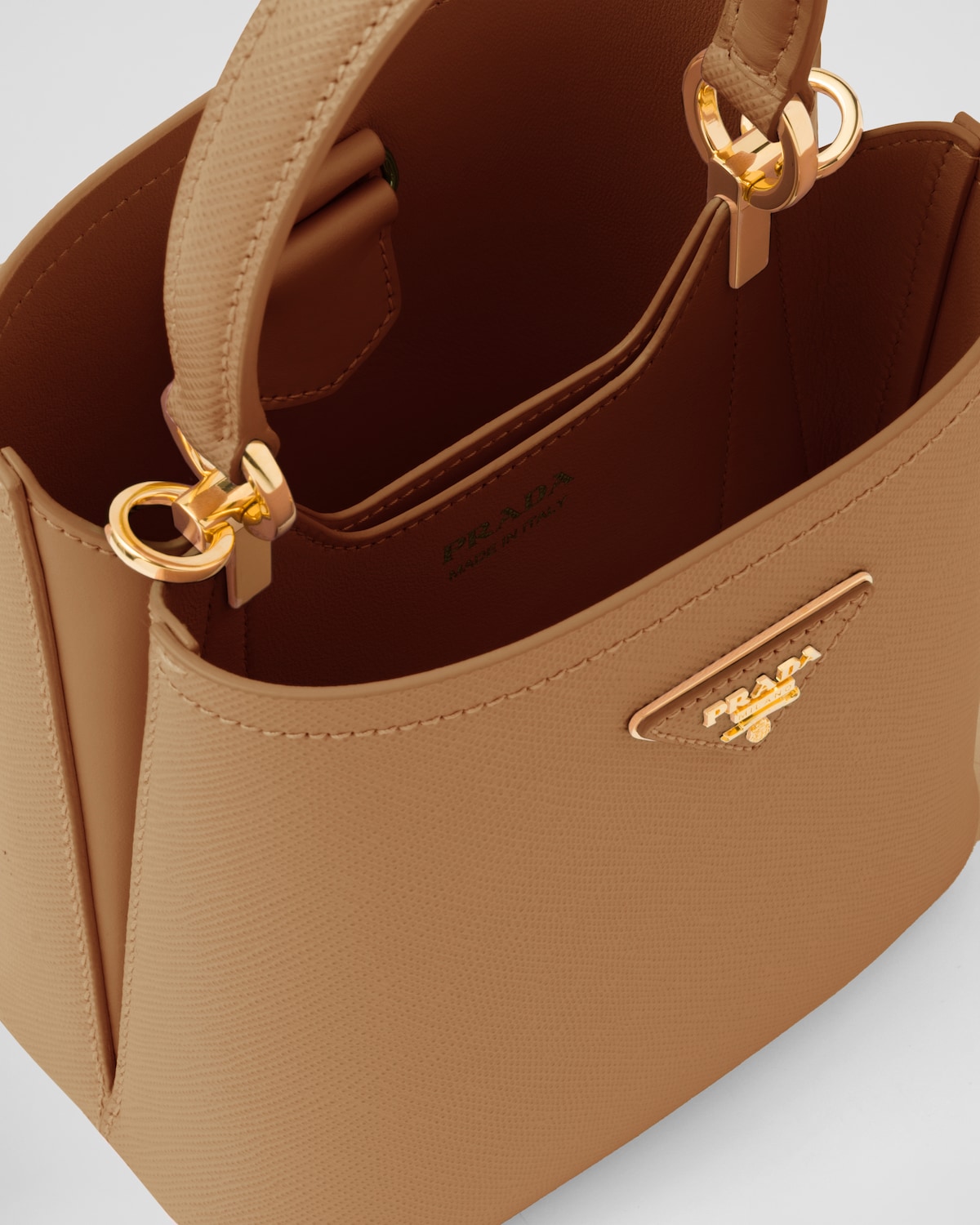 Caramel Small Saffiano Leather Prada Panier Bag | PRADA