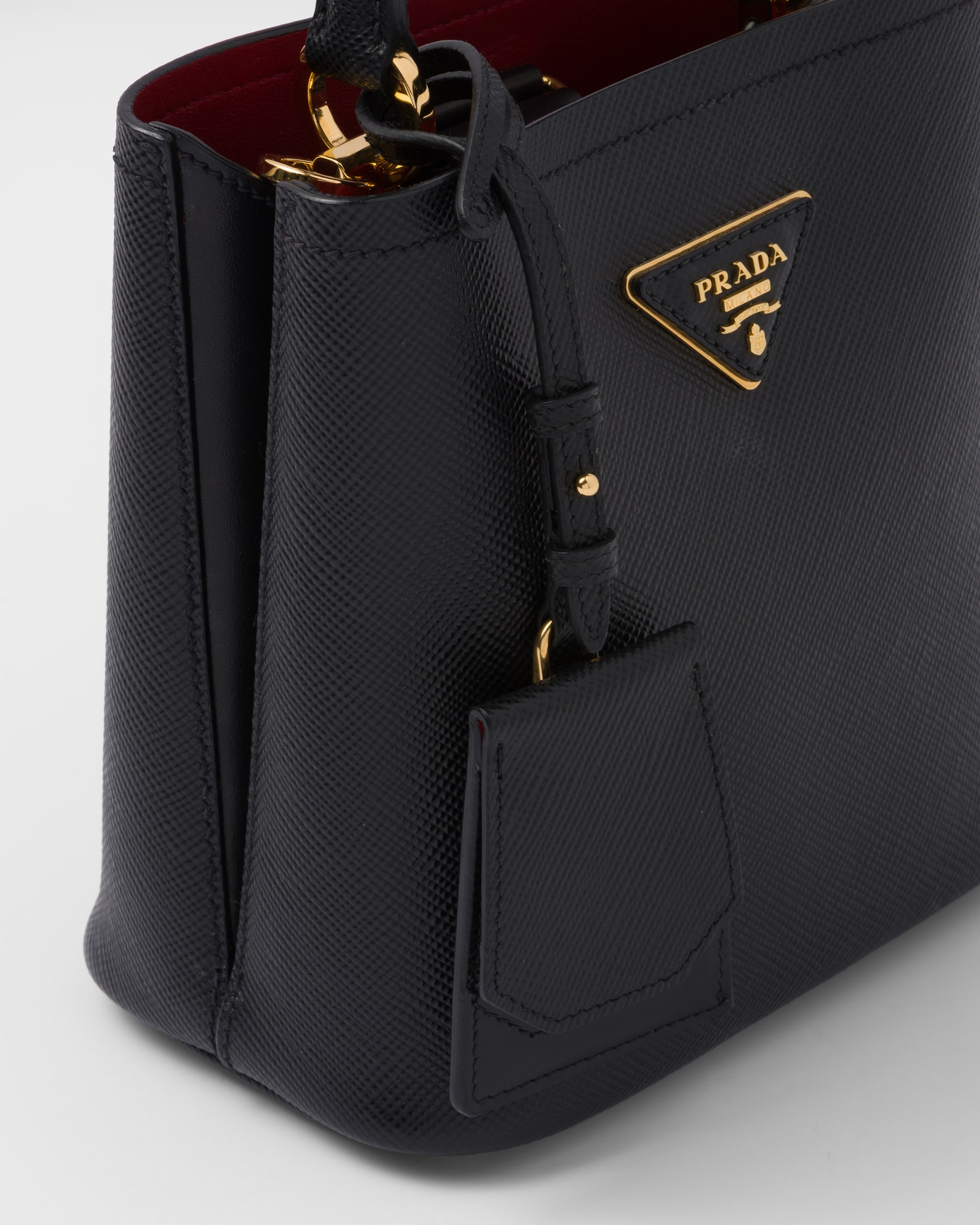 Black/fiery Red Small Saffiano Leather Prada Panier Bag | PRADA