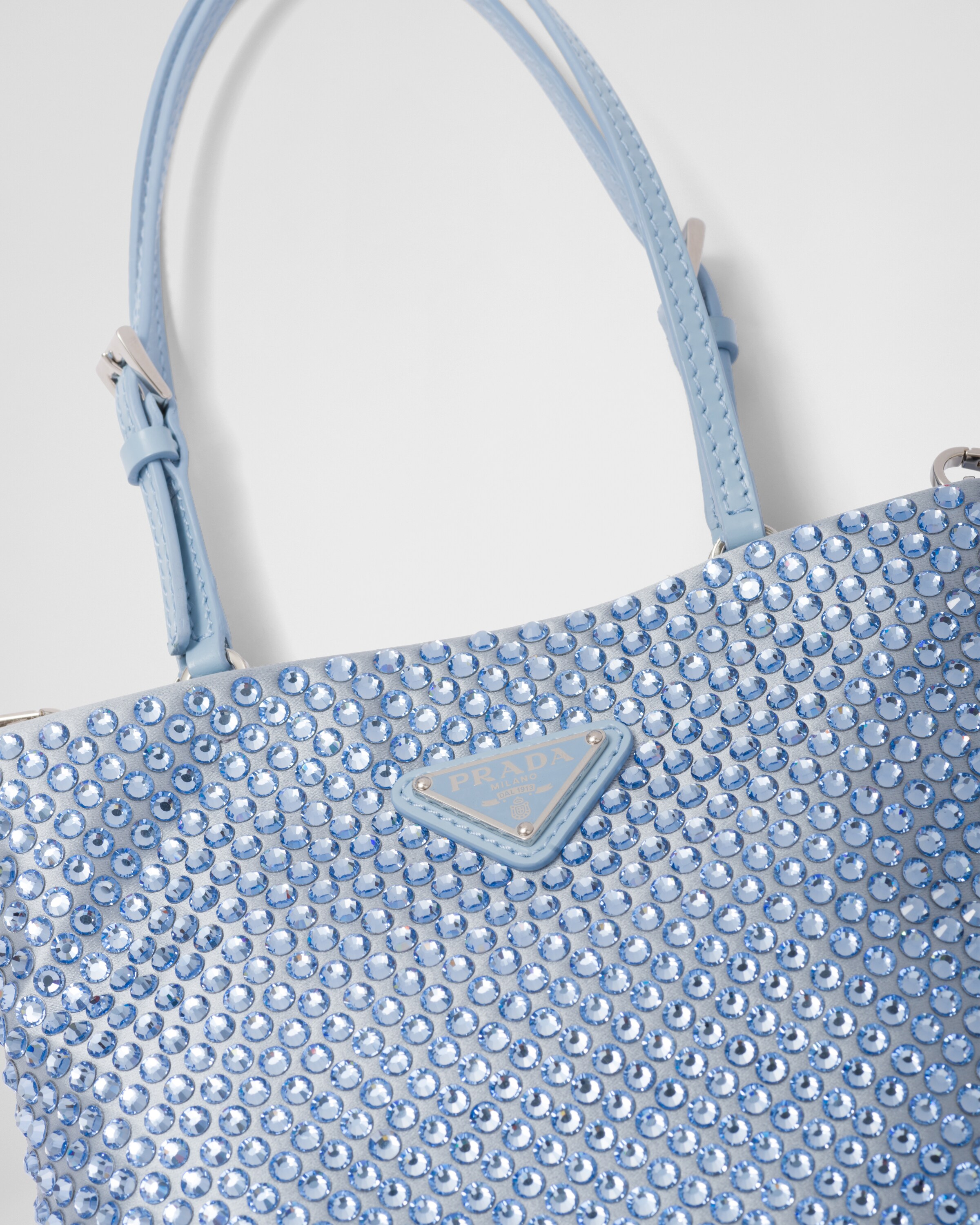 Light Blue Satin Handbag With Crystals | PRADA