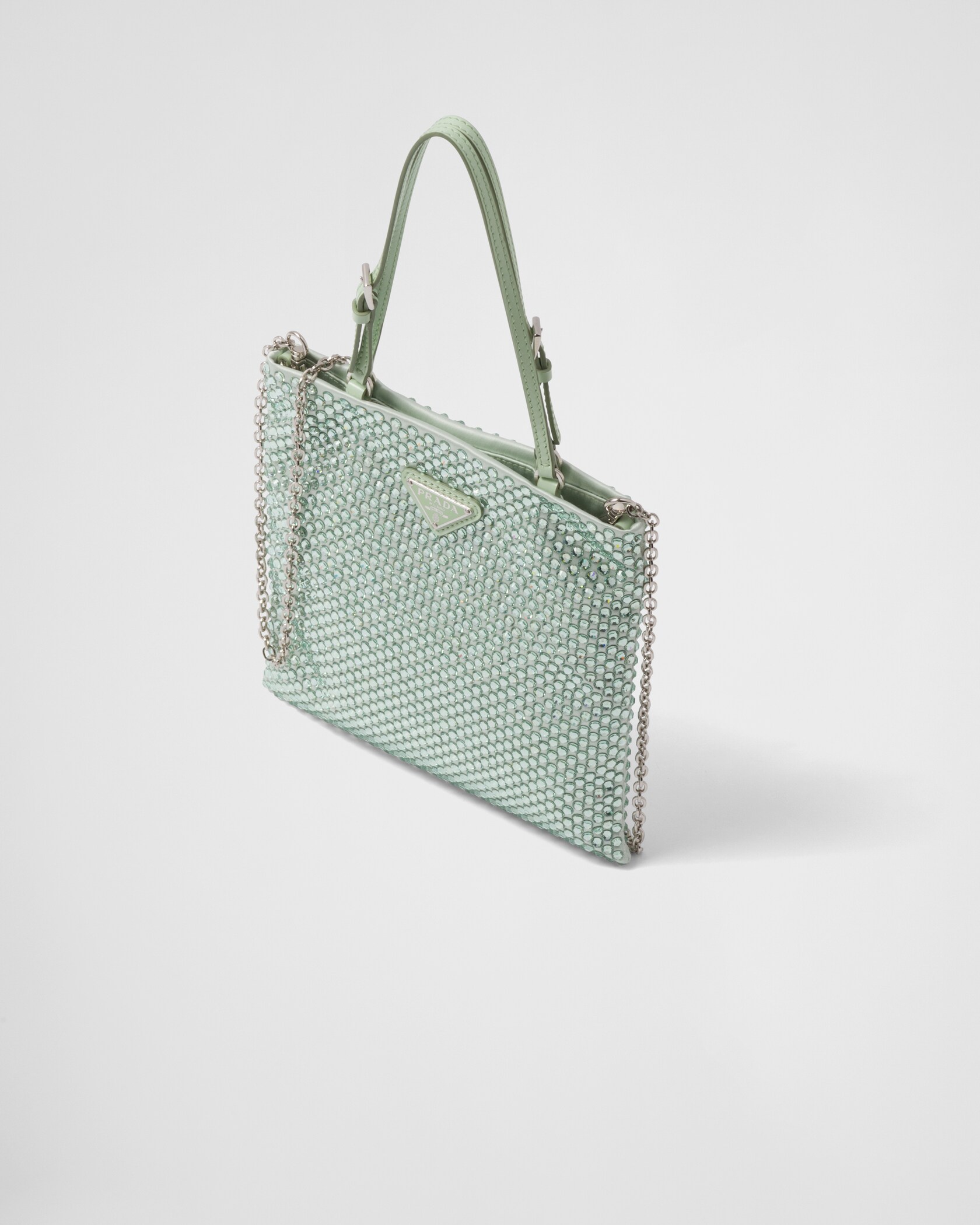 Aqua Satin Handbag With Crystals | PRADA