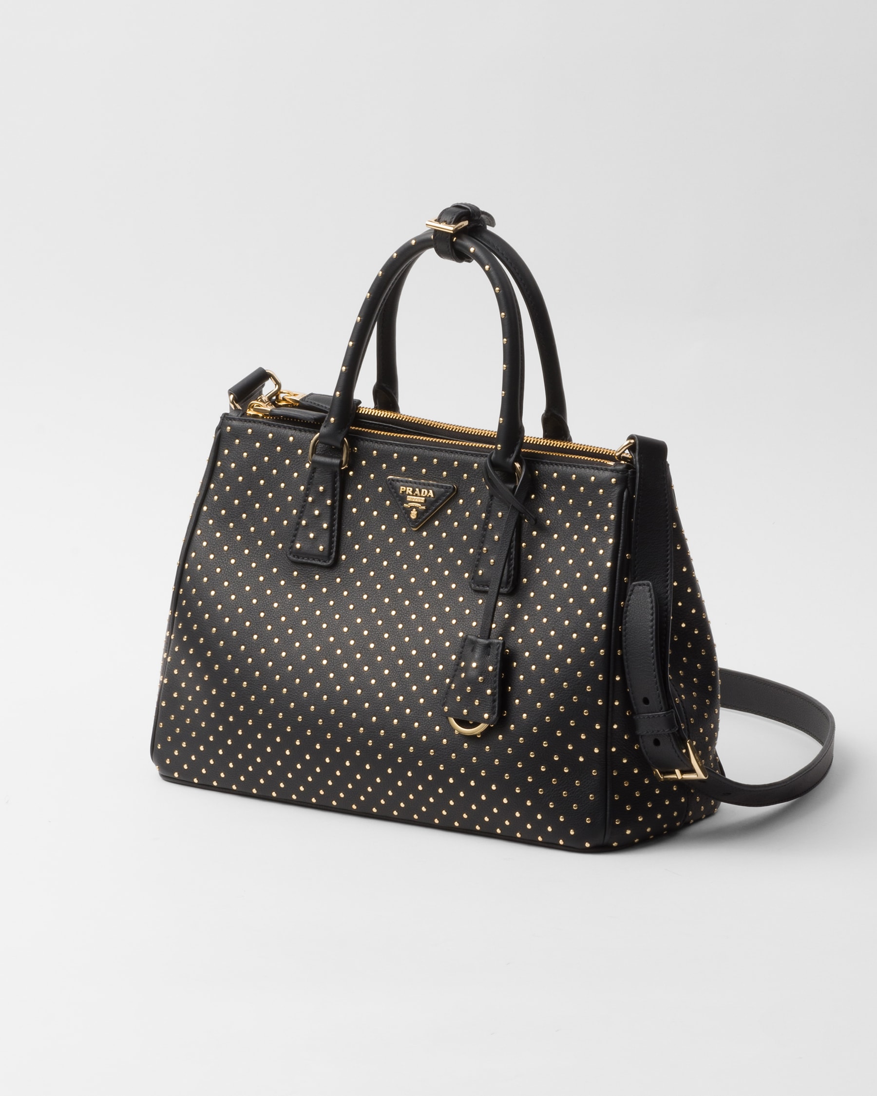 Black Prada Galleria Large Studded Leather Bag | PRADA