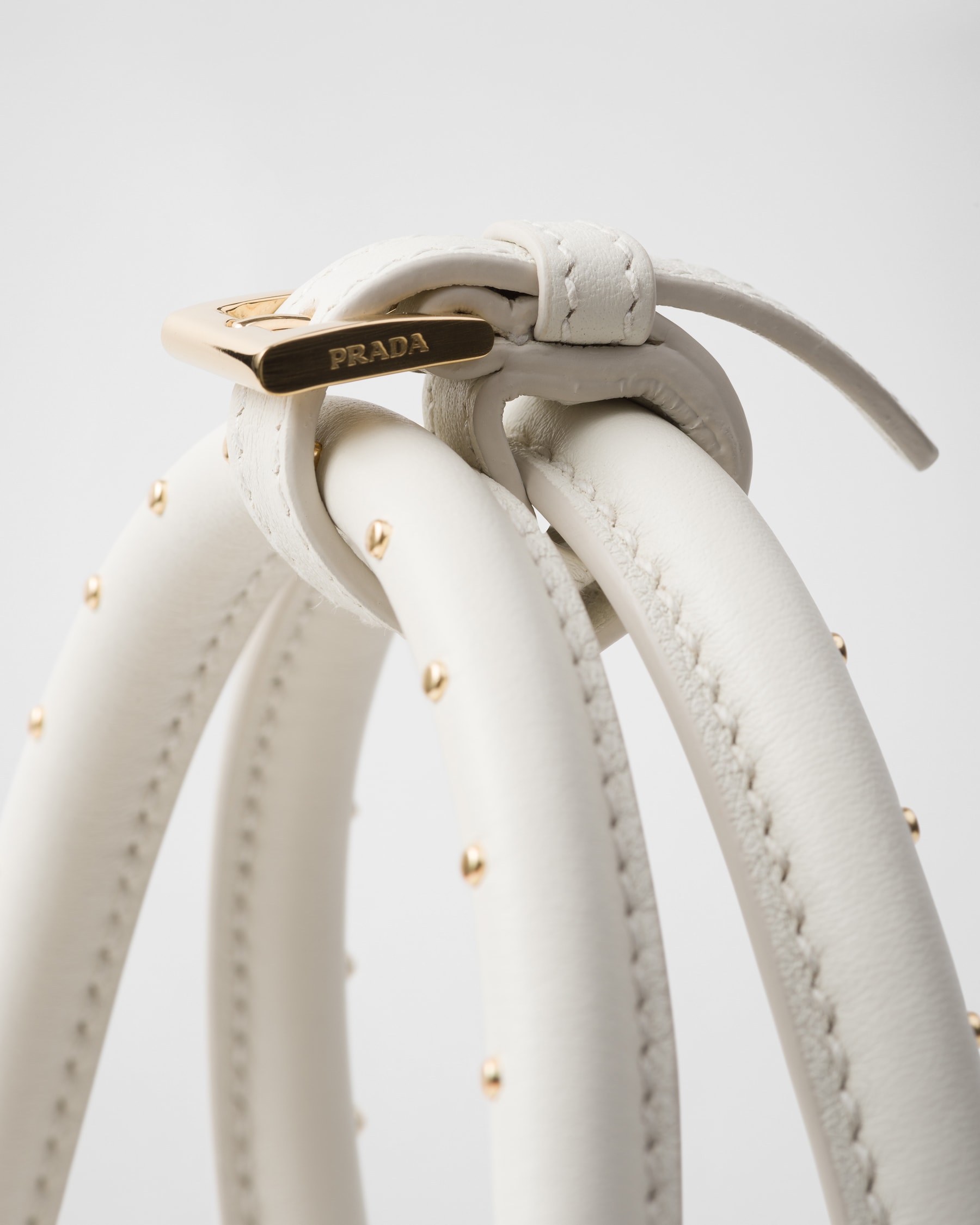 White Large Prada Galleria Studded Leather Bag | PRADA