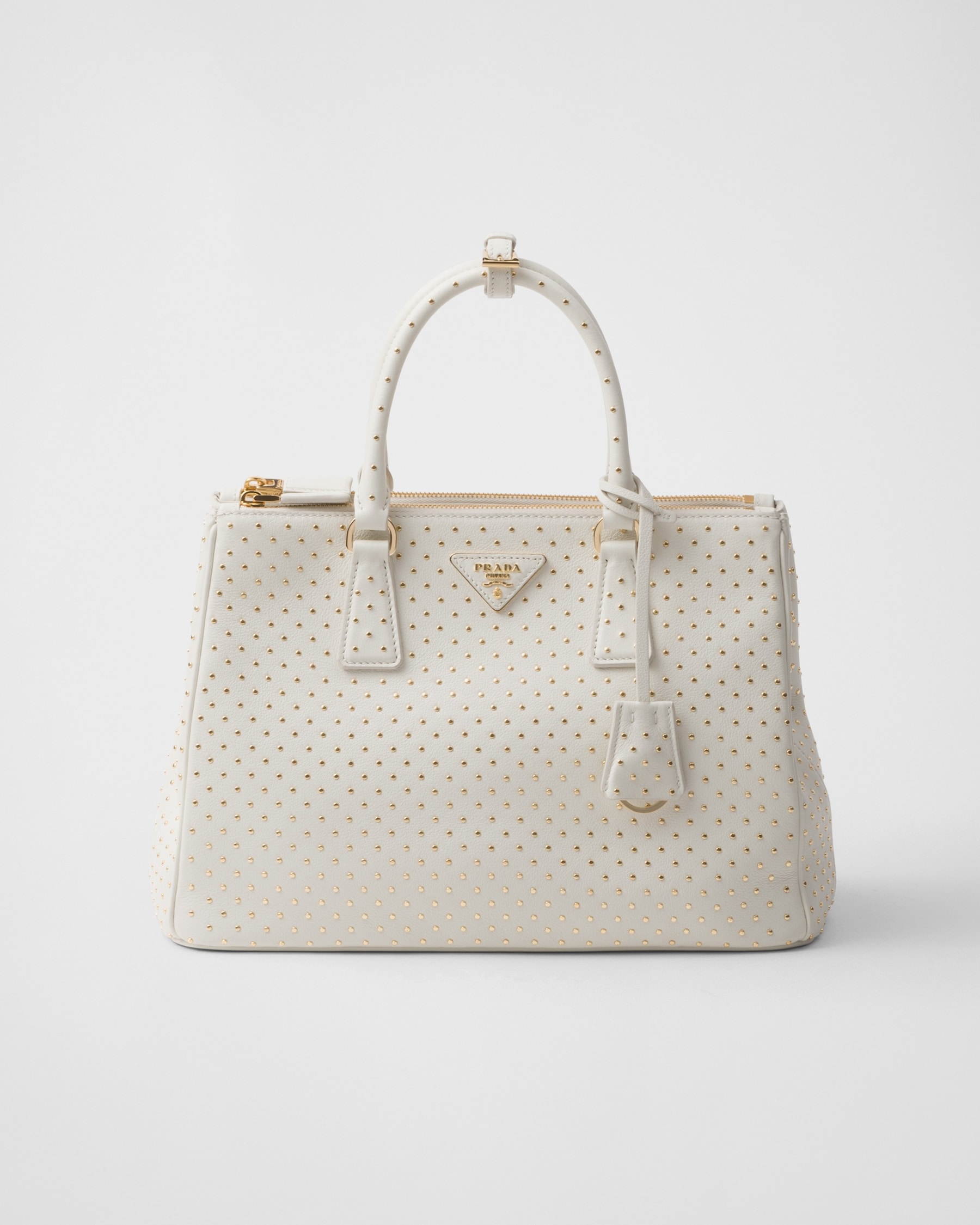 White Large Prada Galleria Studded Leather Bag | PRADA