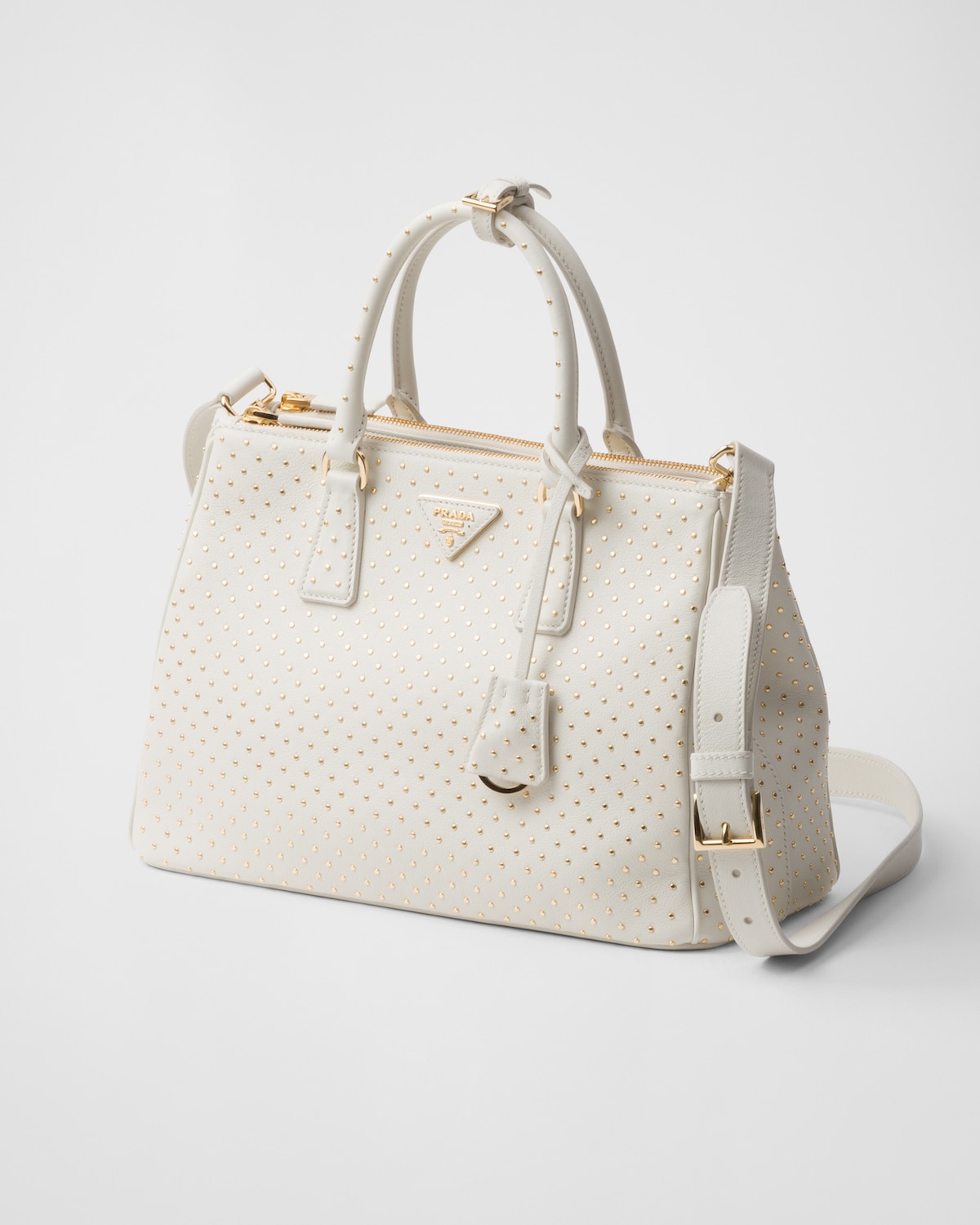 White Large Prada Galleria Studded Leather Bag | PRADA