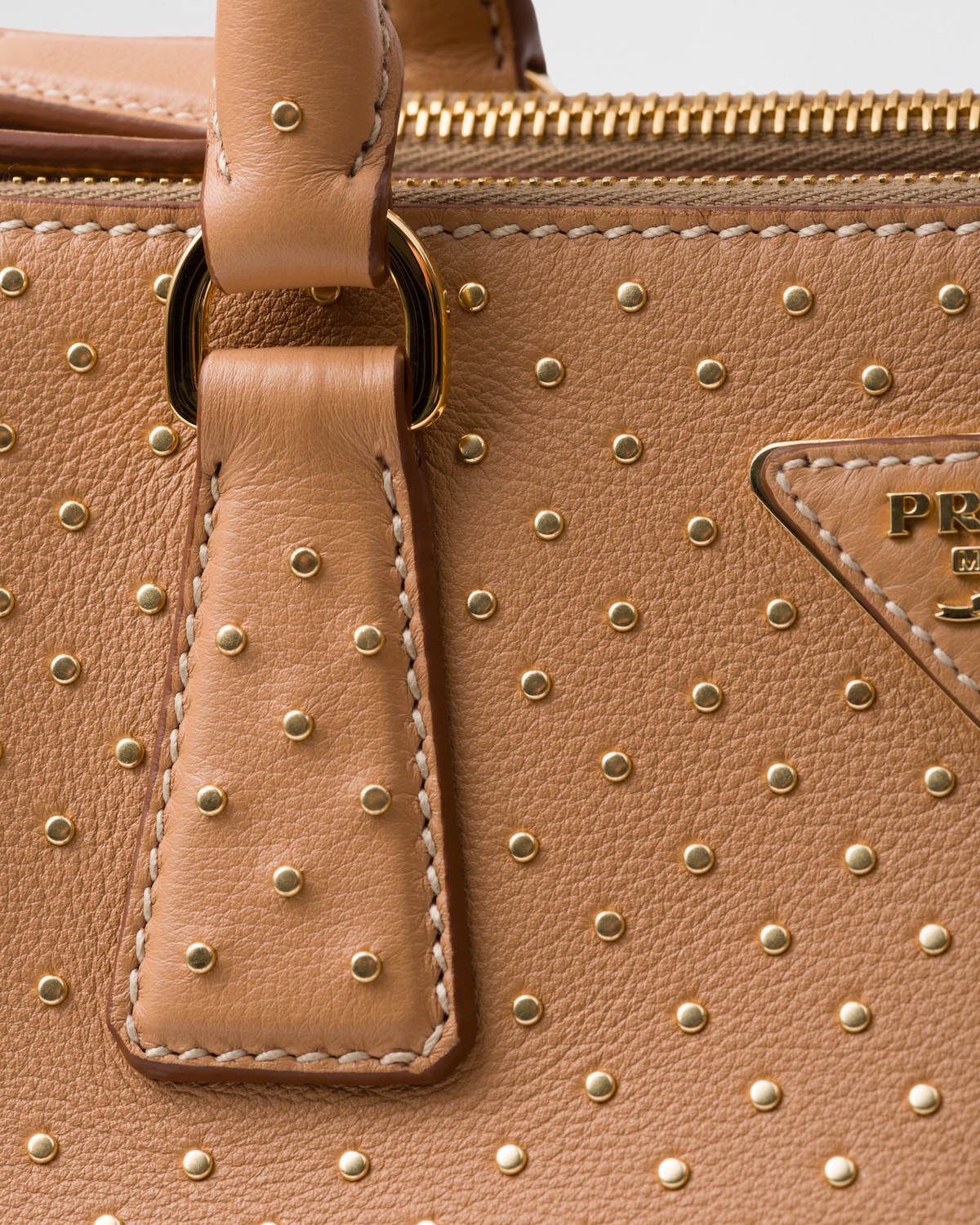 Natural Prada Galleria Large Studded Leather Bag | PRADA