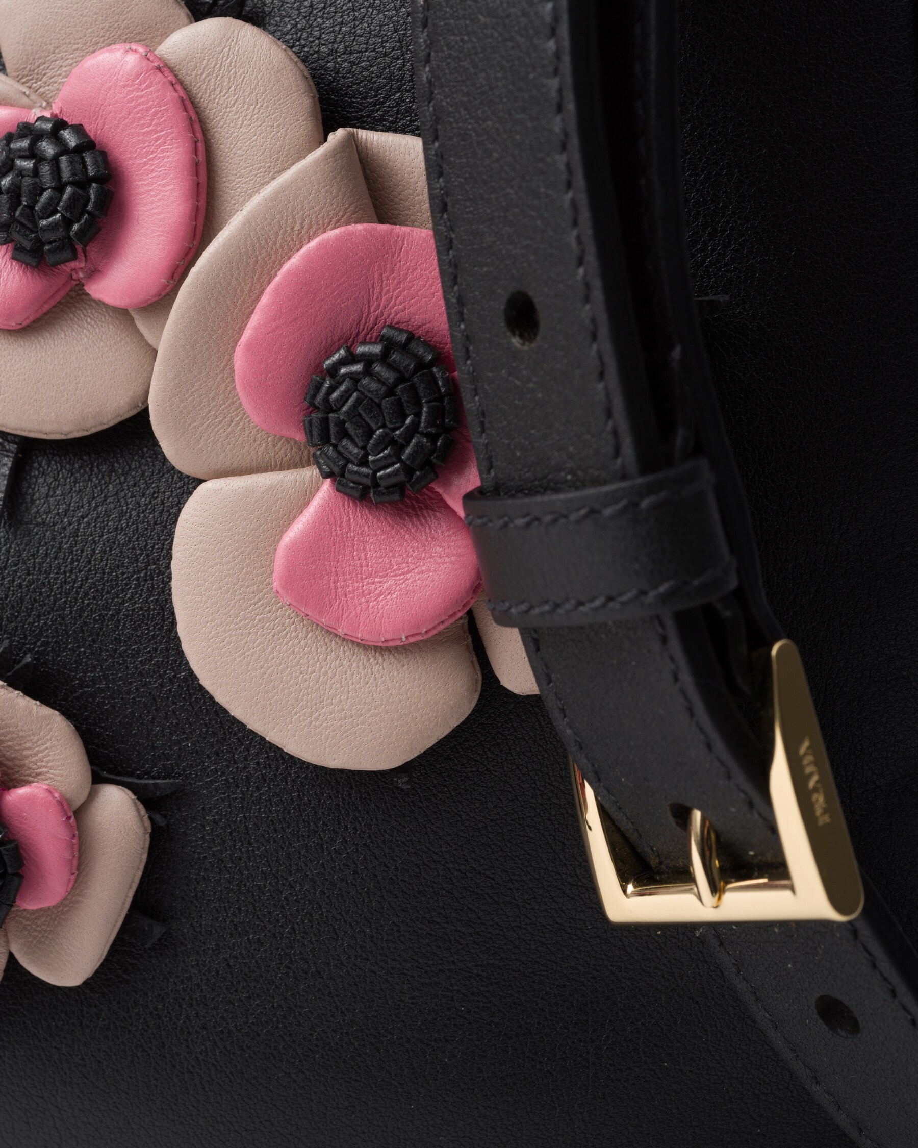Black/geranium Large Prada Galleria Leather Bag With Floral Appliqués ...