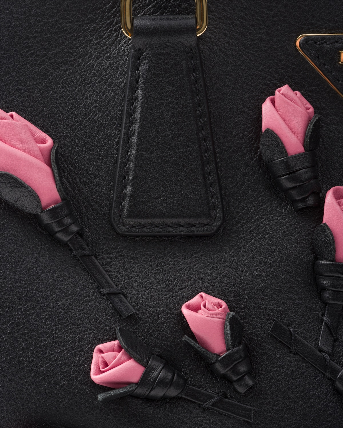 Black/geranium Large Prada Galleria Leather Bag With Floral Appliqués ...