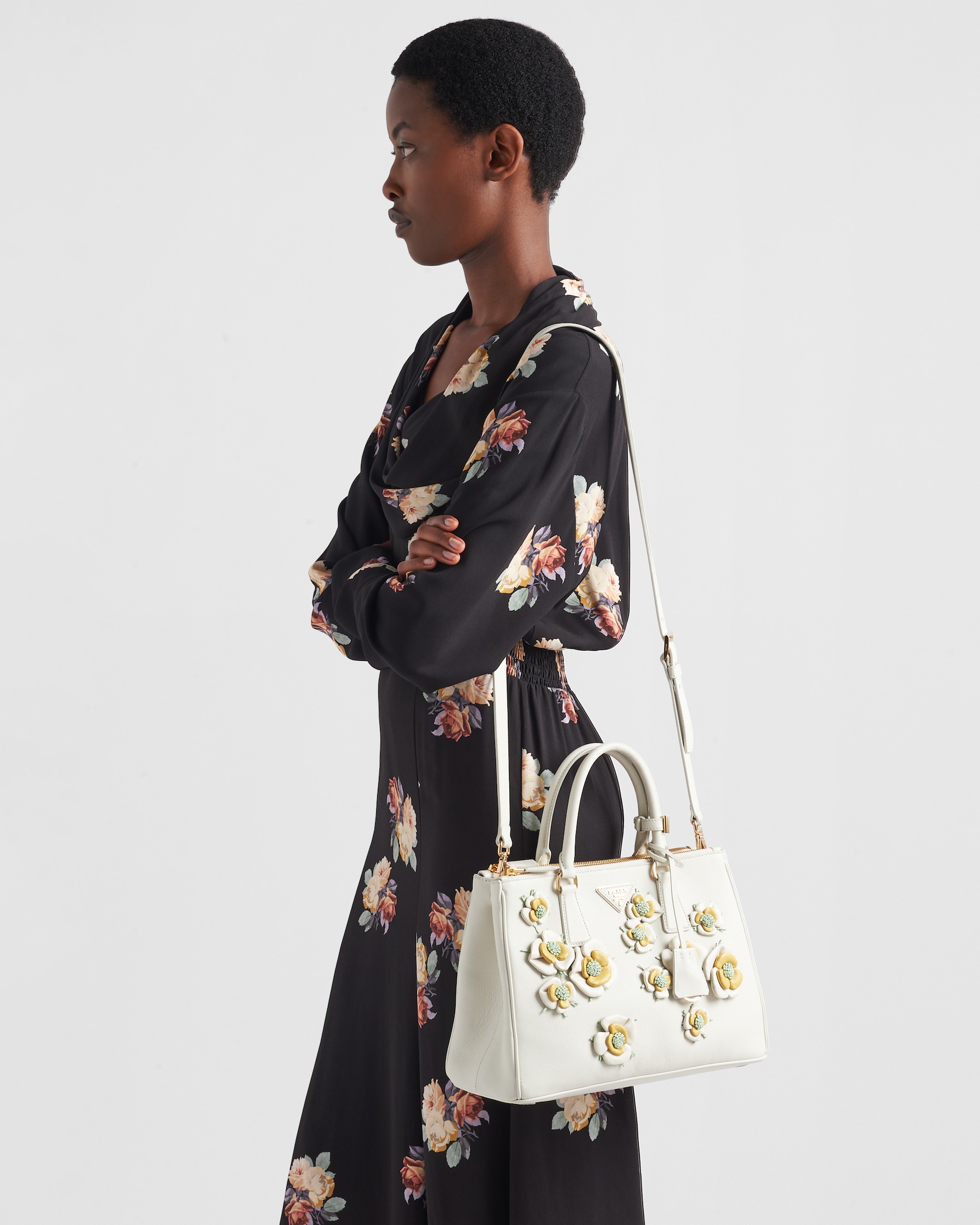 White/pineapple Yellow Large Prada Galleria Leather Bag With Floral ...