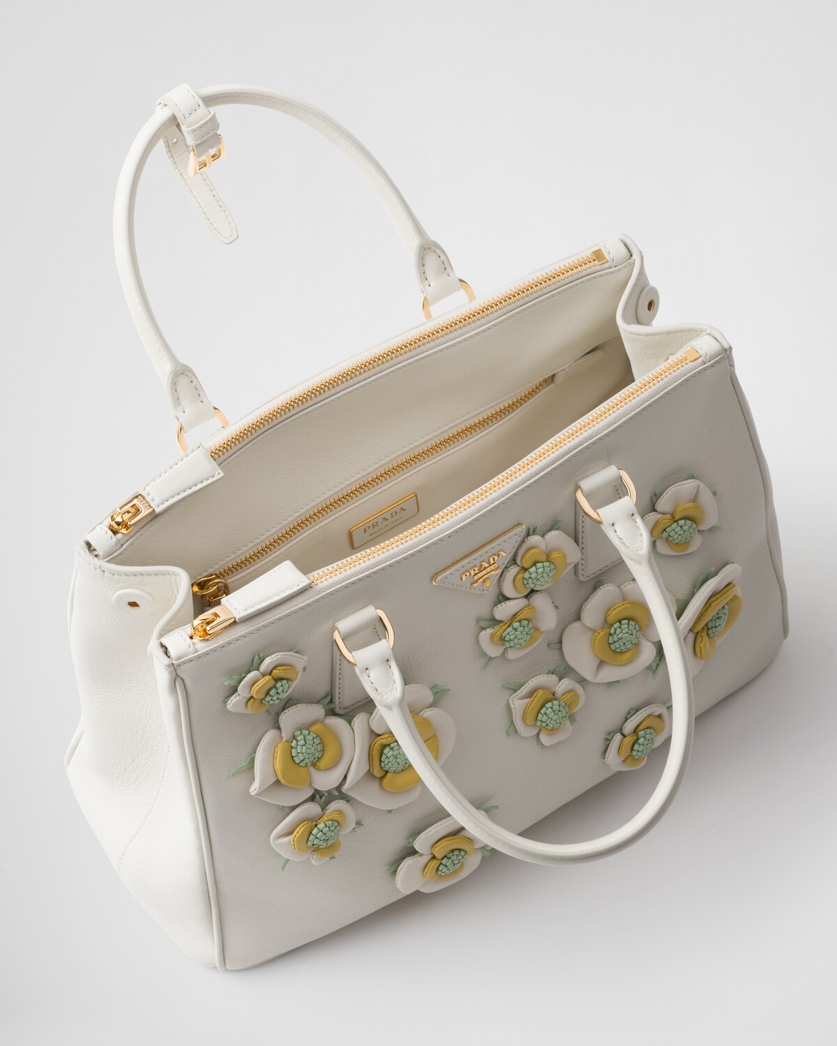 White/pineapple Yellow Large Prada Galleria Leather Bag With Floral ...