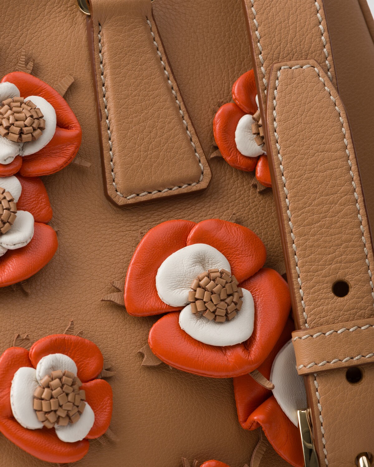 Natural/orange Prada Galleria Large Leather Bag With Floral Appliqués ...