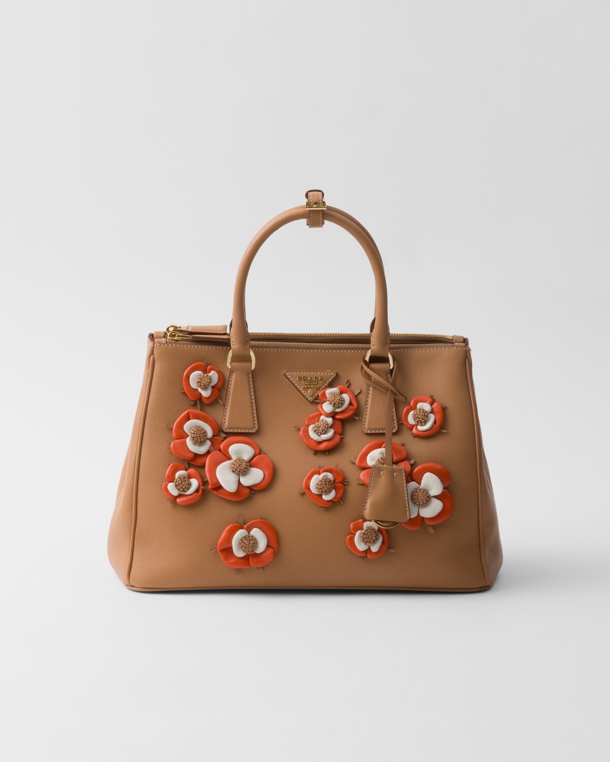 Natural/orange Prada Galleria Large Leather Bag With Floral Appliqués ...