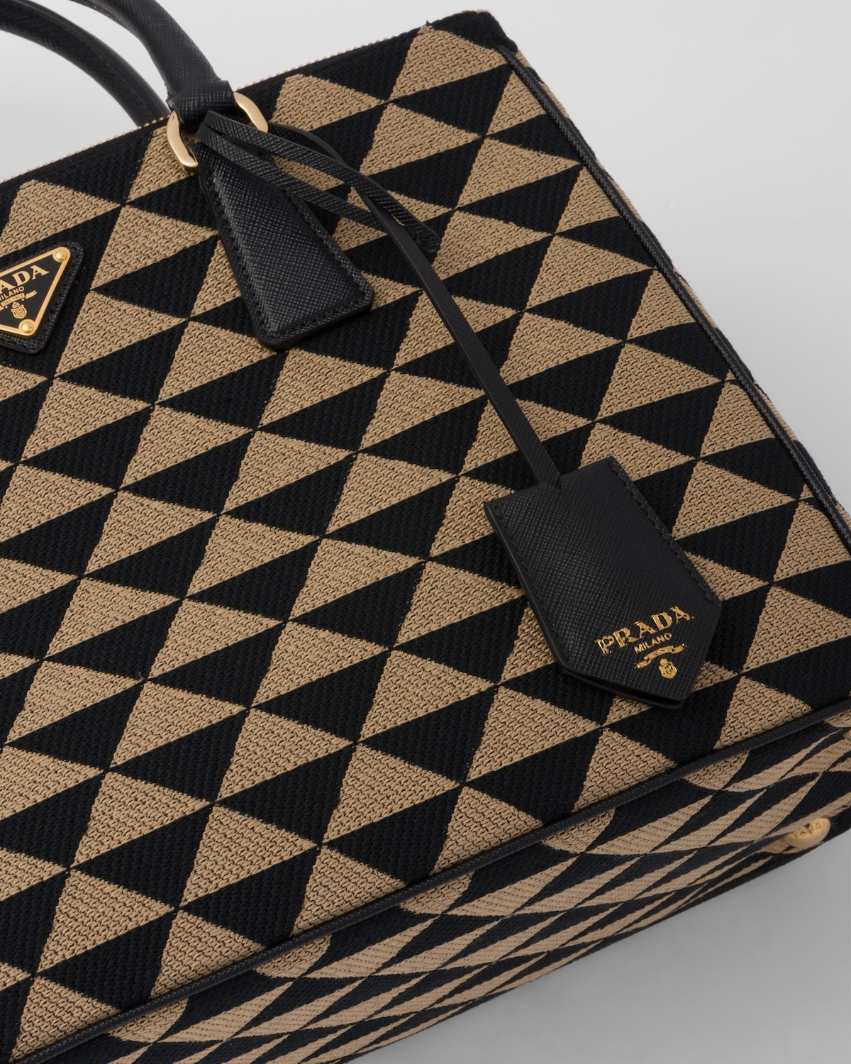 Black/beige Large Prada Symbole Embroidered Fabric Bag | PRADA