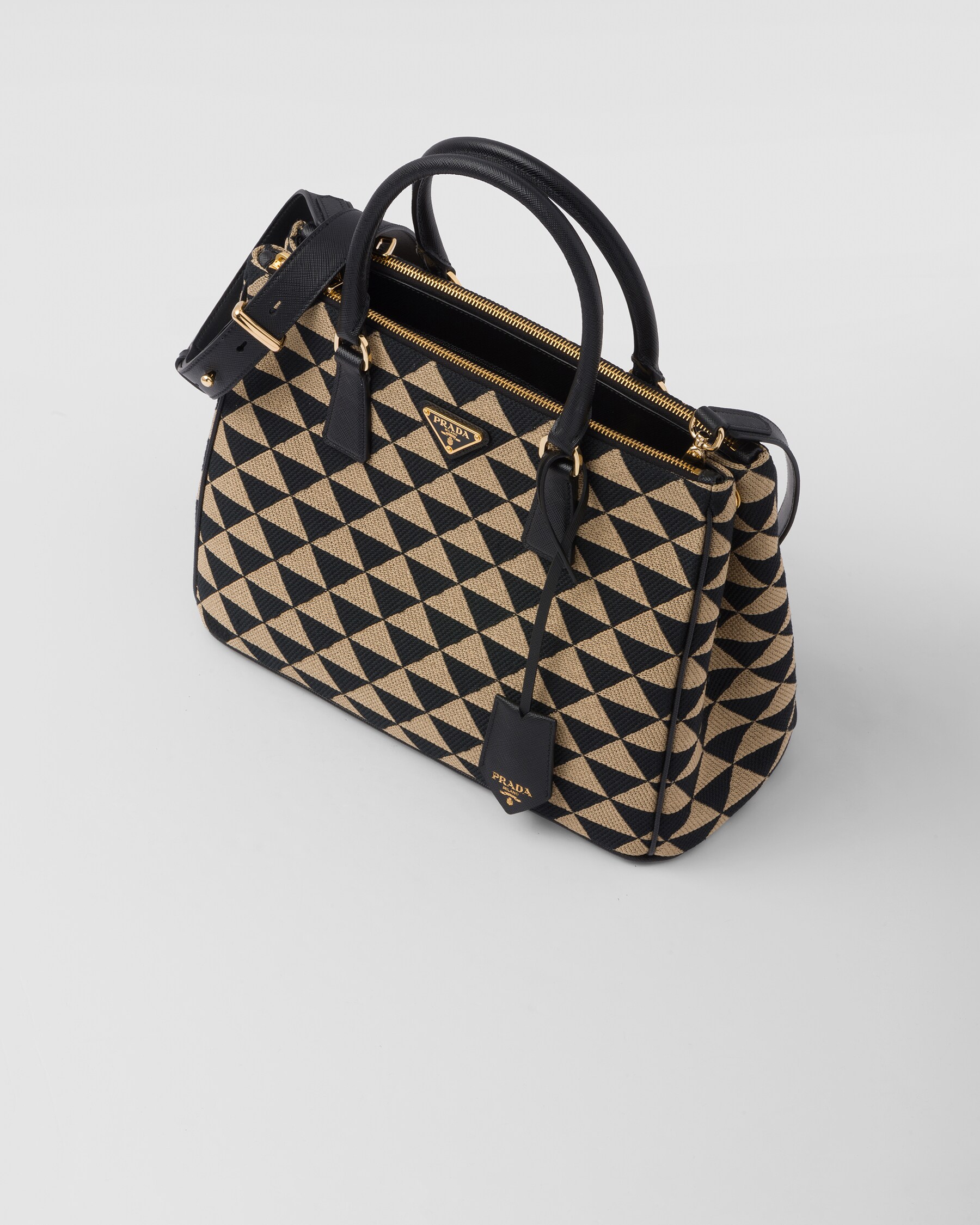 Black/beige Large Prada Symbole Embroidered Fabric Bag | PRADA