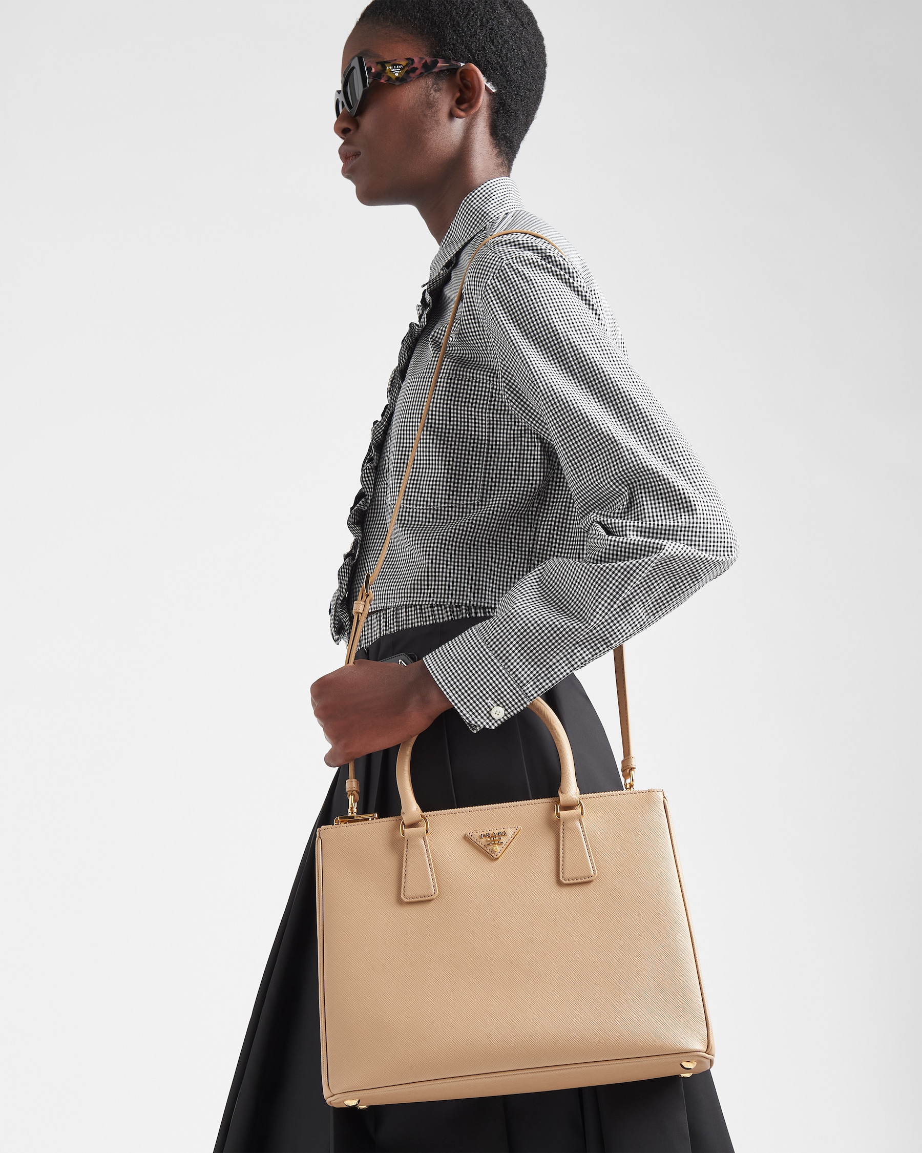 Sand Beige Large Prada Galleria Saffiano Leather Bag | PRADA