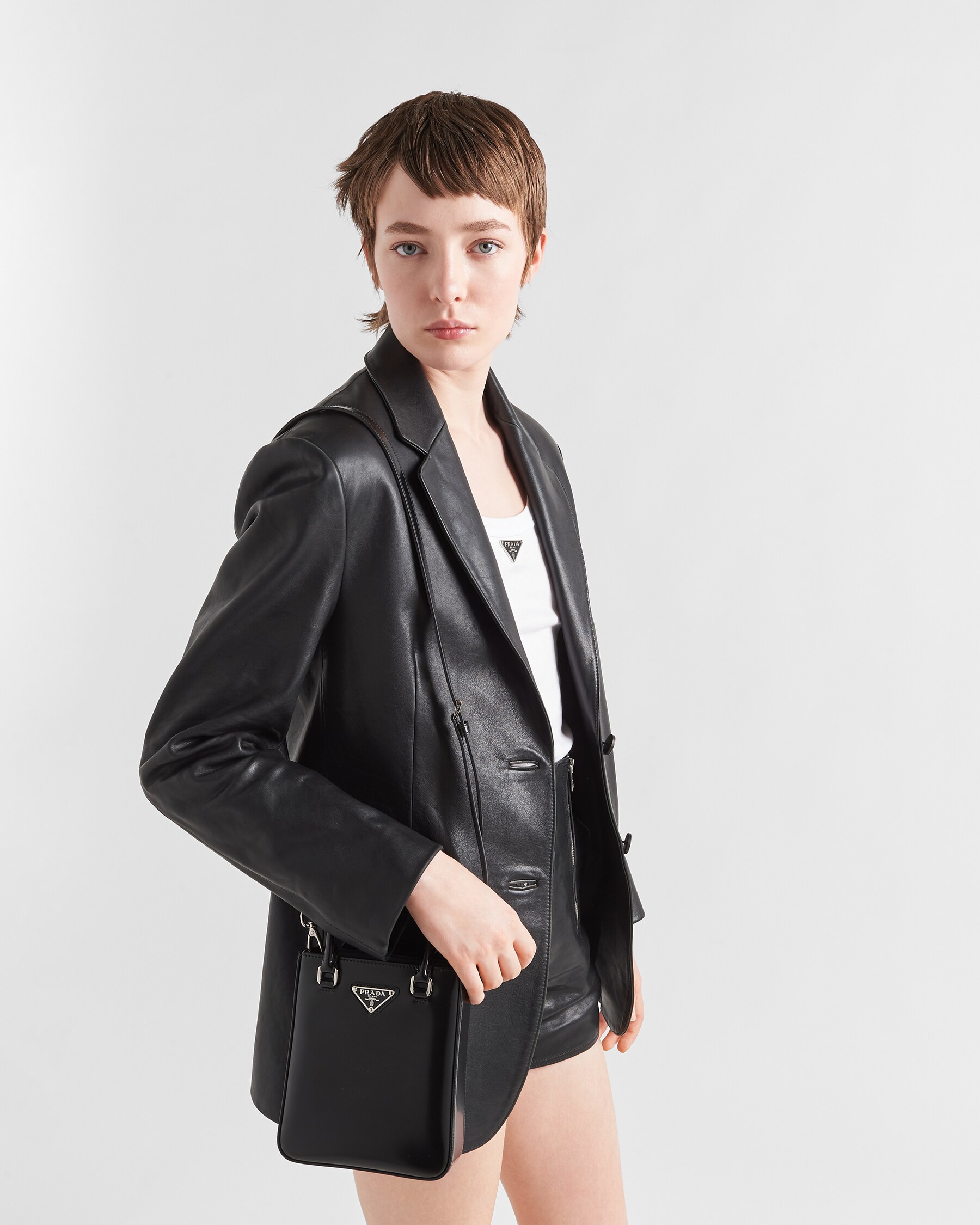 Black Small Brushed Leather Tote | PRADA