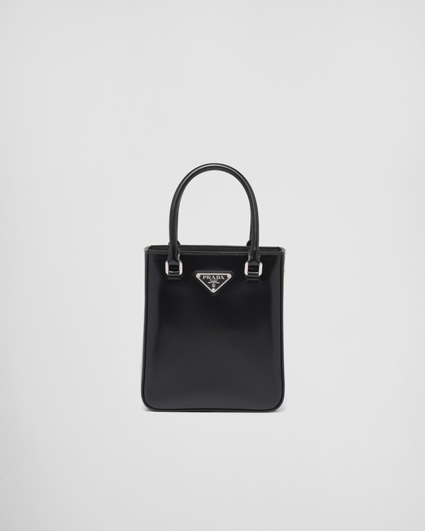 Black Small Brushed Leather Tote | PRADA
