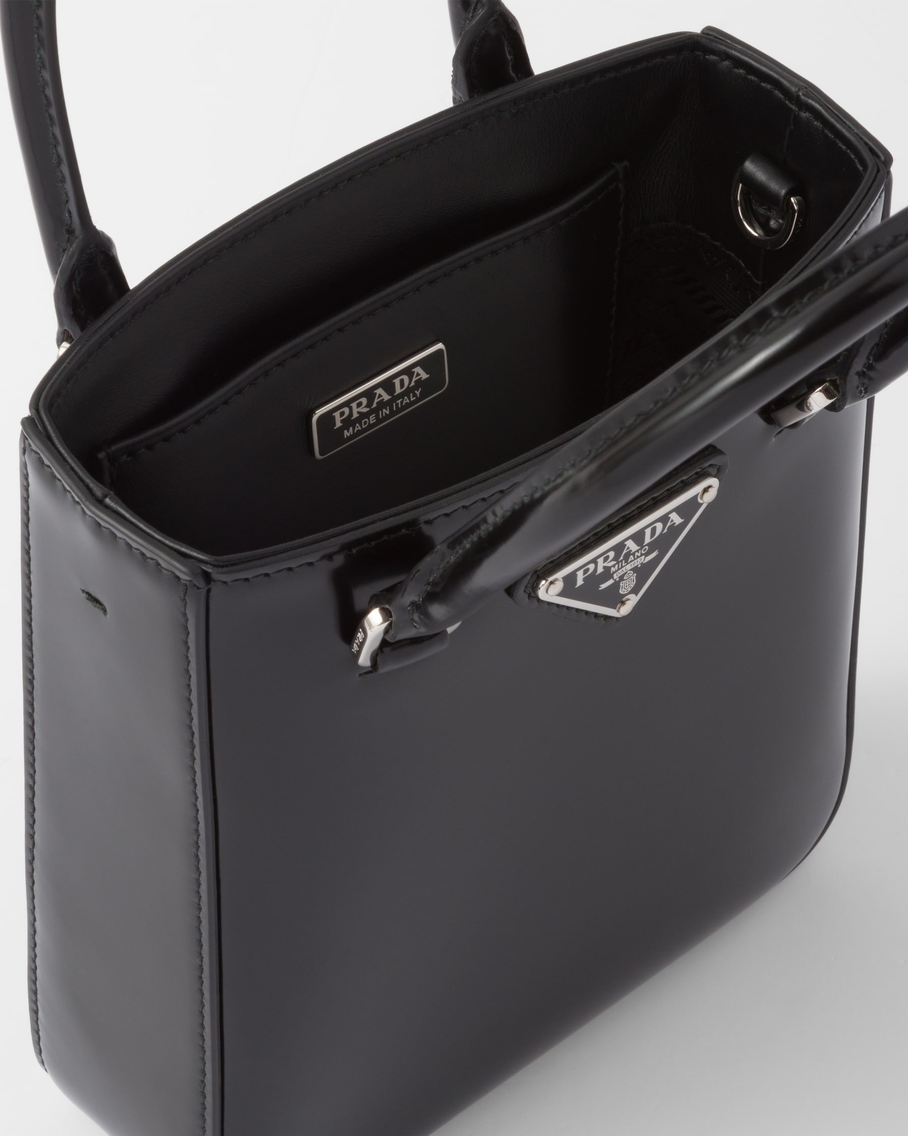 Black Small Brushed Leather Tote | PRADA