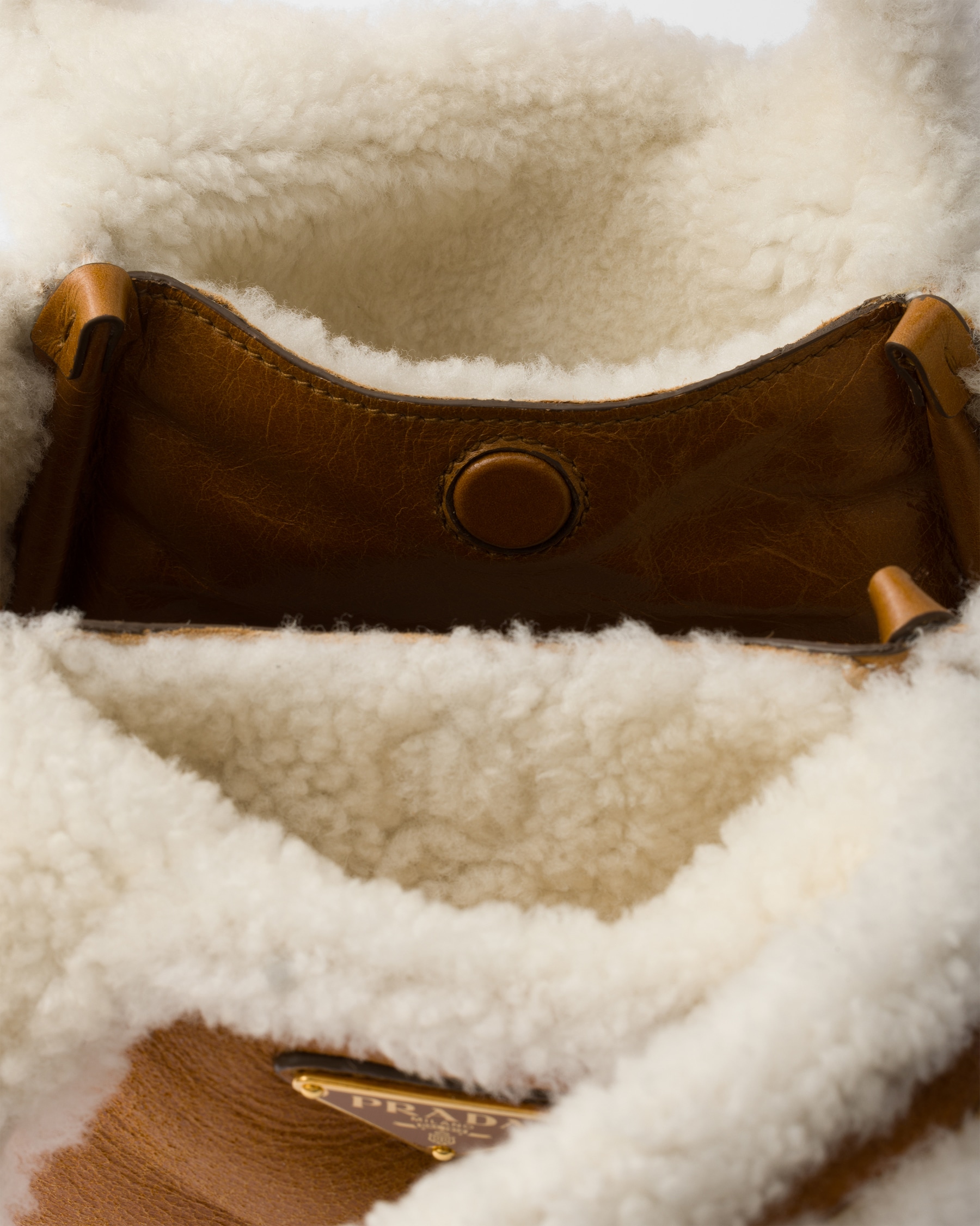 Cognac/natural Shearling Mini Handbag | PRADA