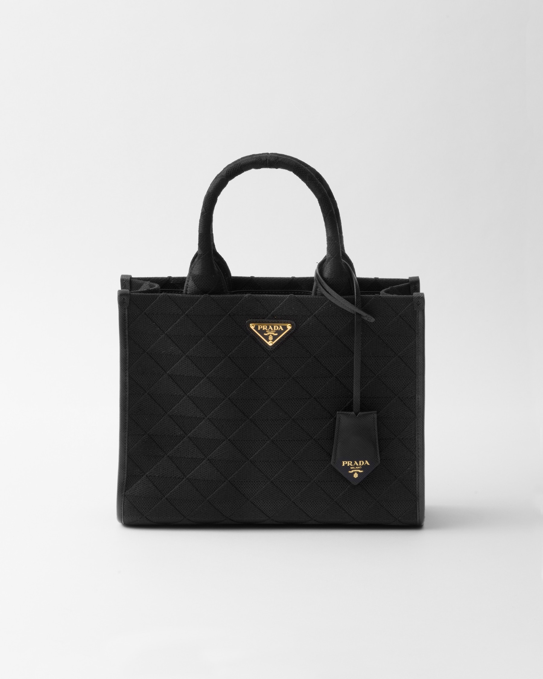 Black Prada Symbole Medium Embroidered Fabric Bag | PRADA
