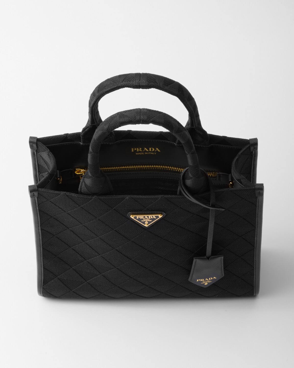 Black Prada Symbole Medium Embroidered Fabric Bag | PRADA