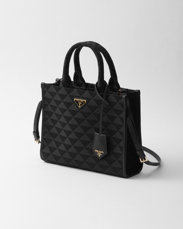 Black Prada Symbole Medium Embroidered Fabric Bag | PRADA