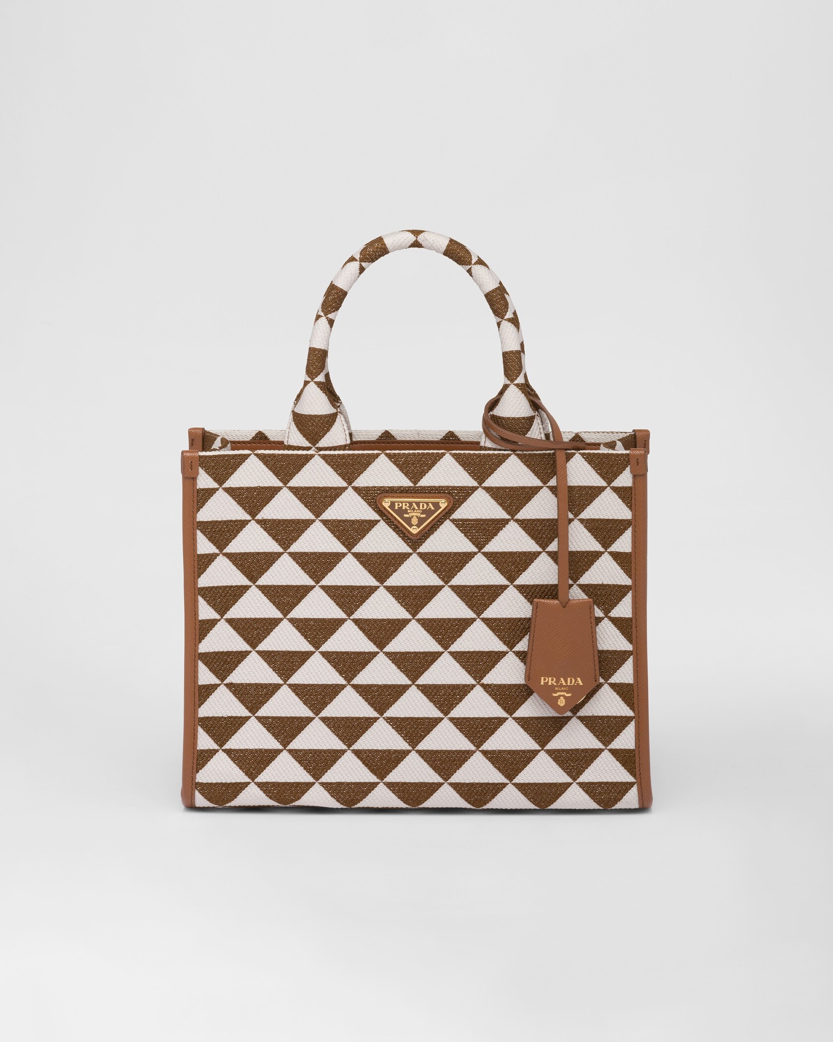 Tobacco/chalk White Small Prada Symbole Embroidered Fabric Handbag | PRADA
