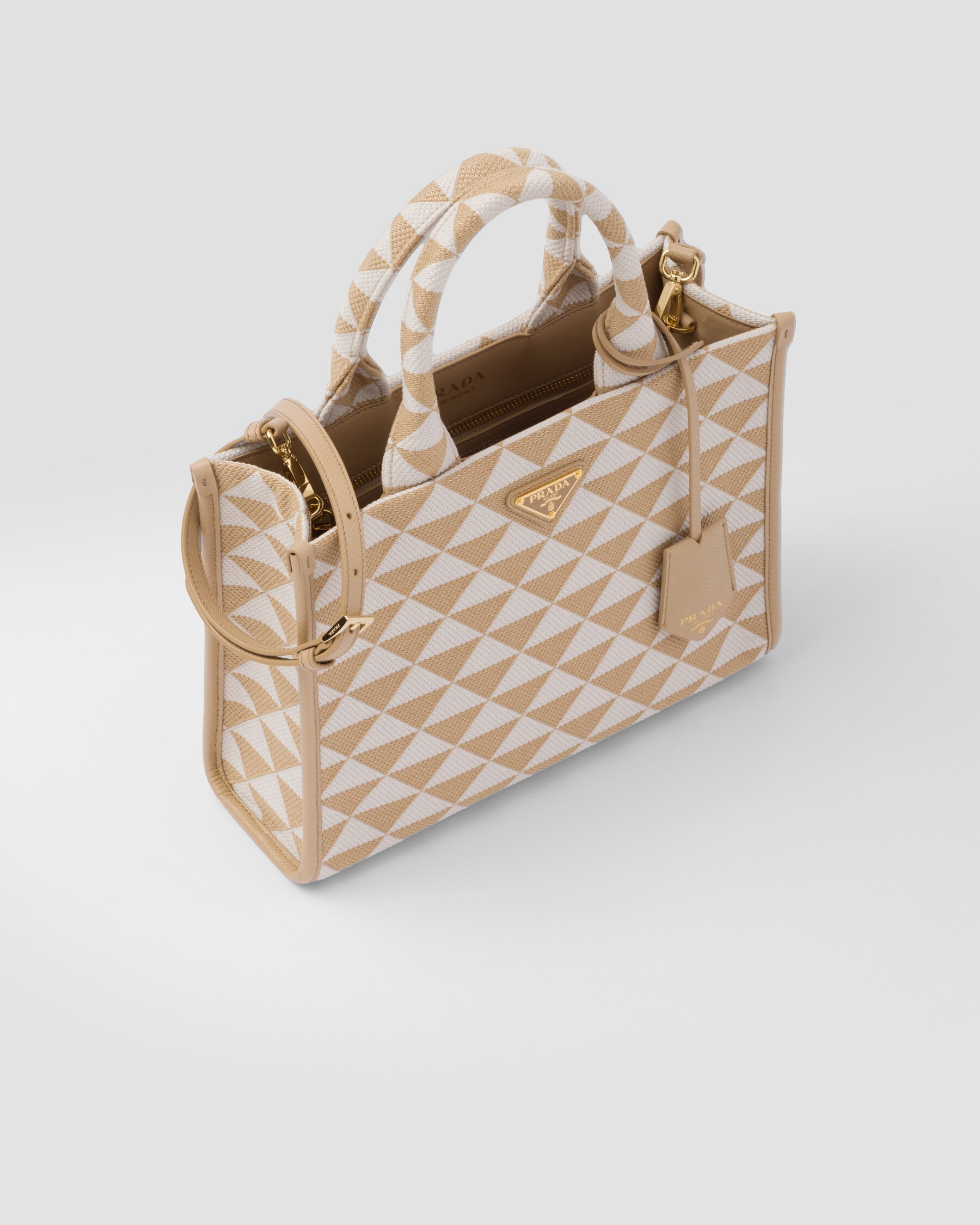 Beige/chalk White Small Prada Symbole Embroidered Fabric Handbag | PRADA