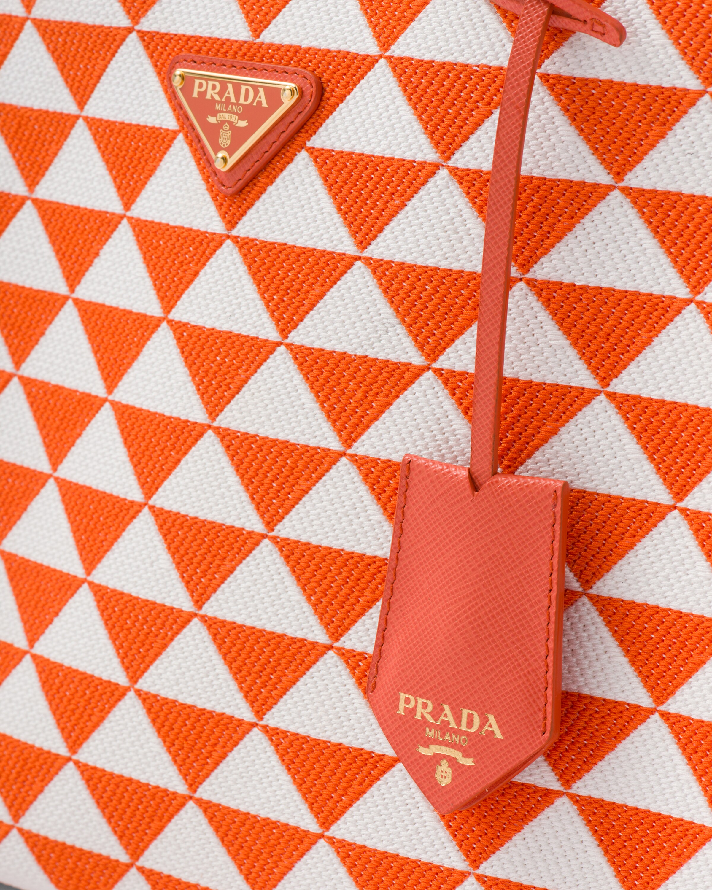 Orange/white Small Prada Symbole Embroidered Fabric Handbag | PRADA