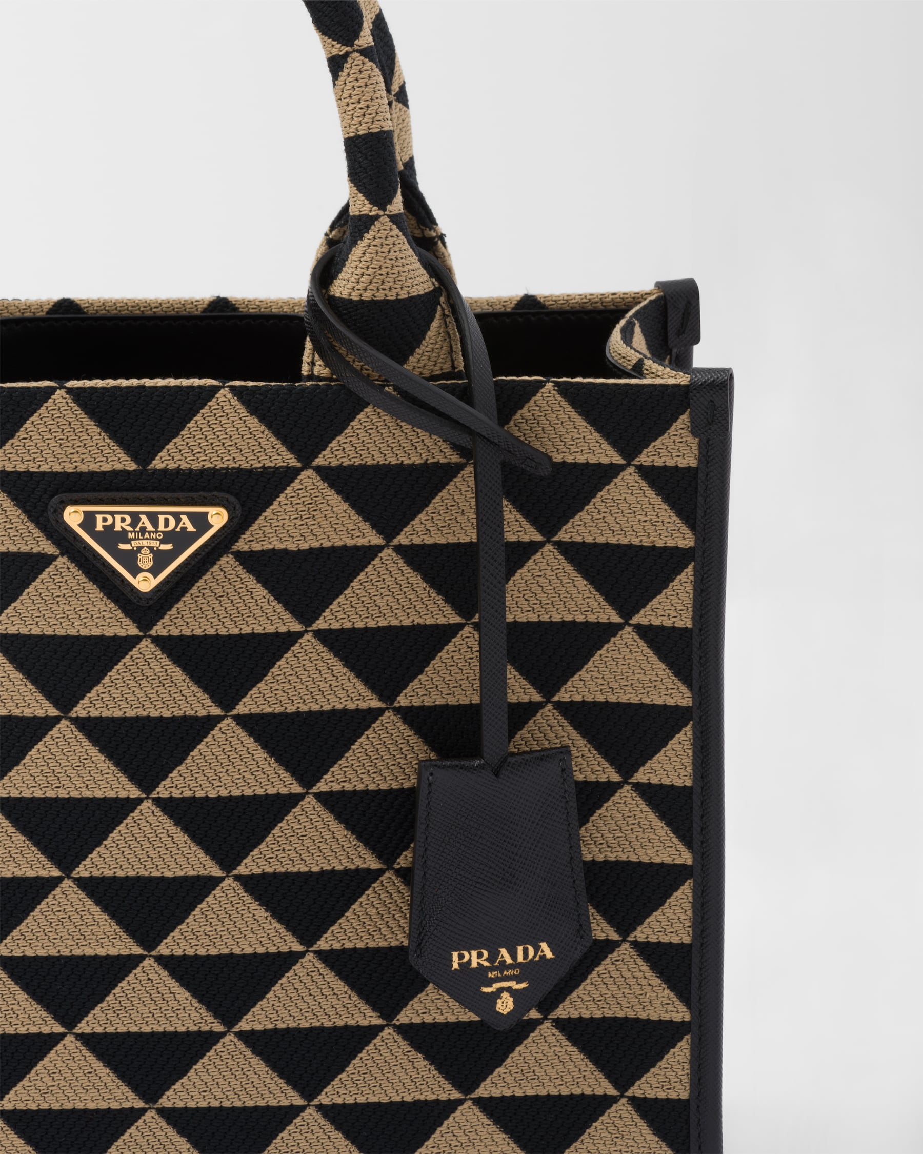 Black/beige Small Prada Symbole Embroidered Fabric Handbag | PRADA