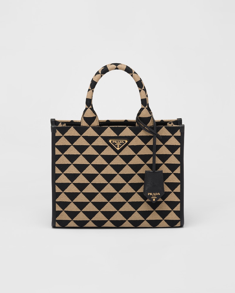 Black/beige Small Prada Symbole Embroidered Fabric Handbag | PRADA