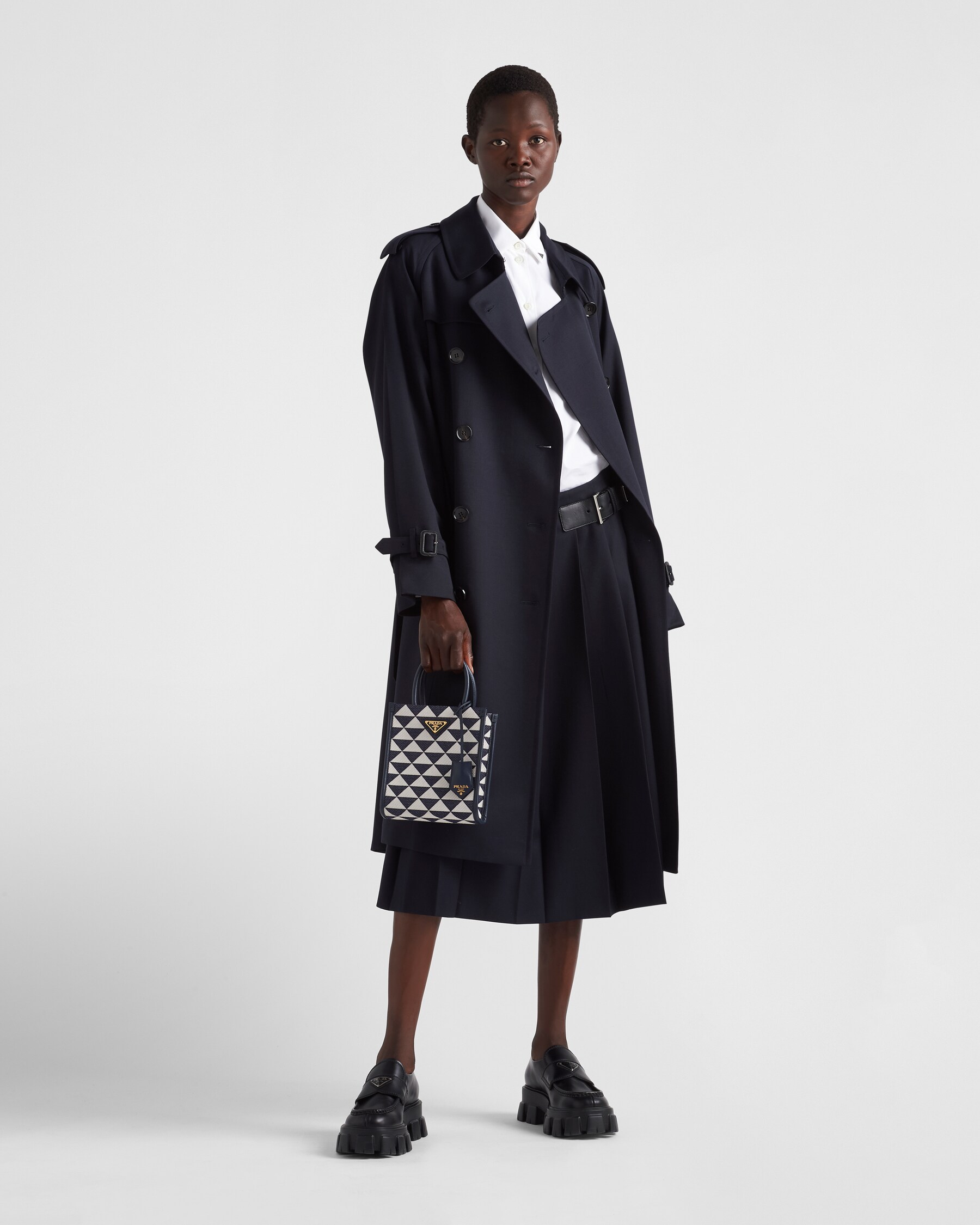 Baltic Blue/chalk White Prada Symbole Embroidered Fabric Mini Bag | PRADA