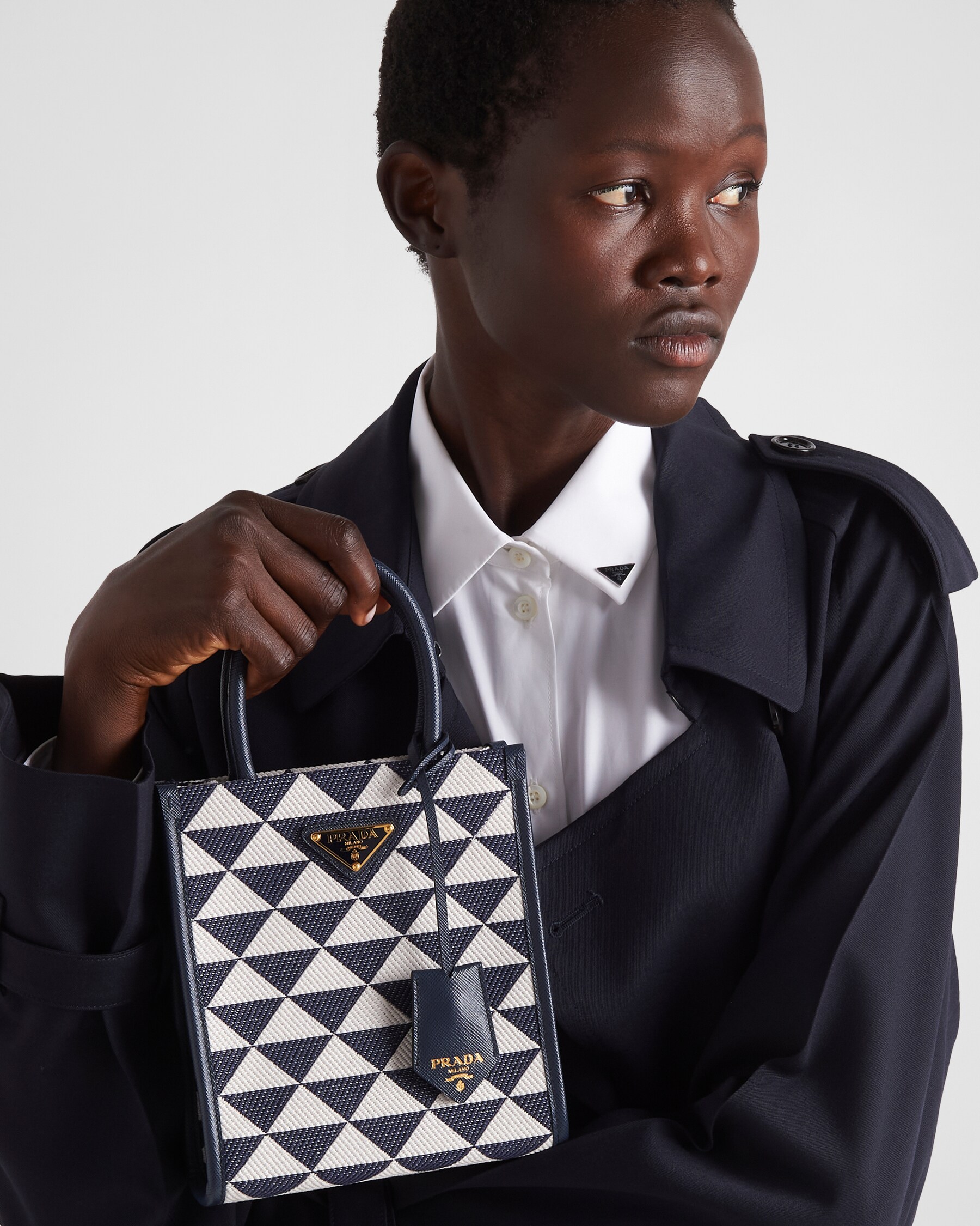Baltic Blue/chalk White Prada Symbole Embroidered Fabric Mini Bag | PRADA