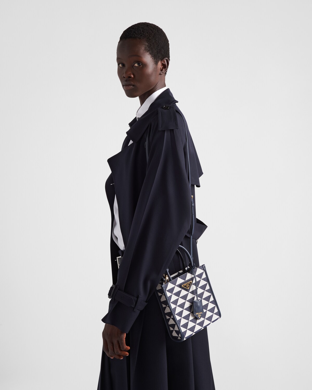 Baltic Blue/chalk White Prada Symbole Embroidered Fabric Mini Bag | PRADA