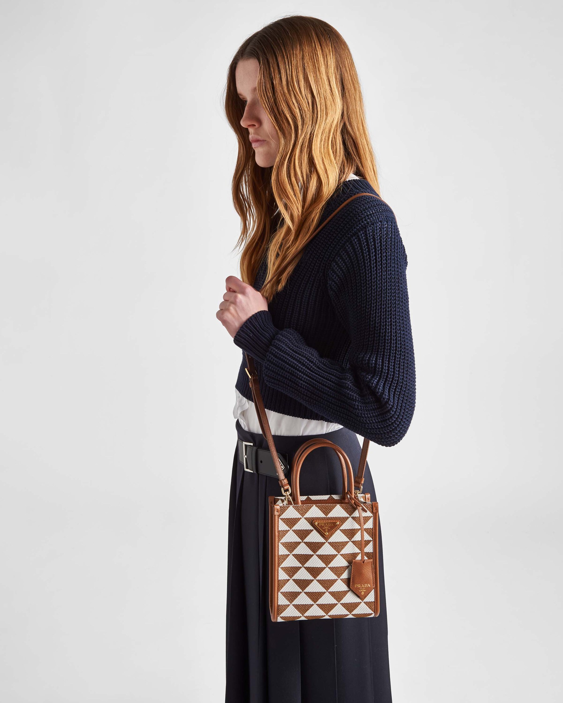 Tobacco/chalk White Prada Symbole Embroidered Fabric Mini Bag | PRADA