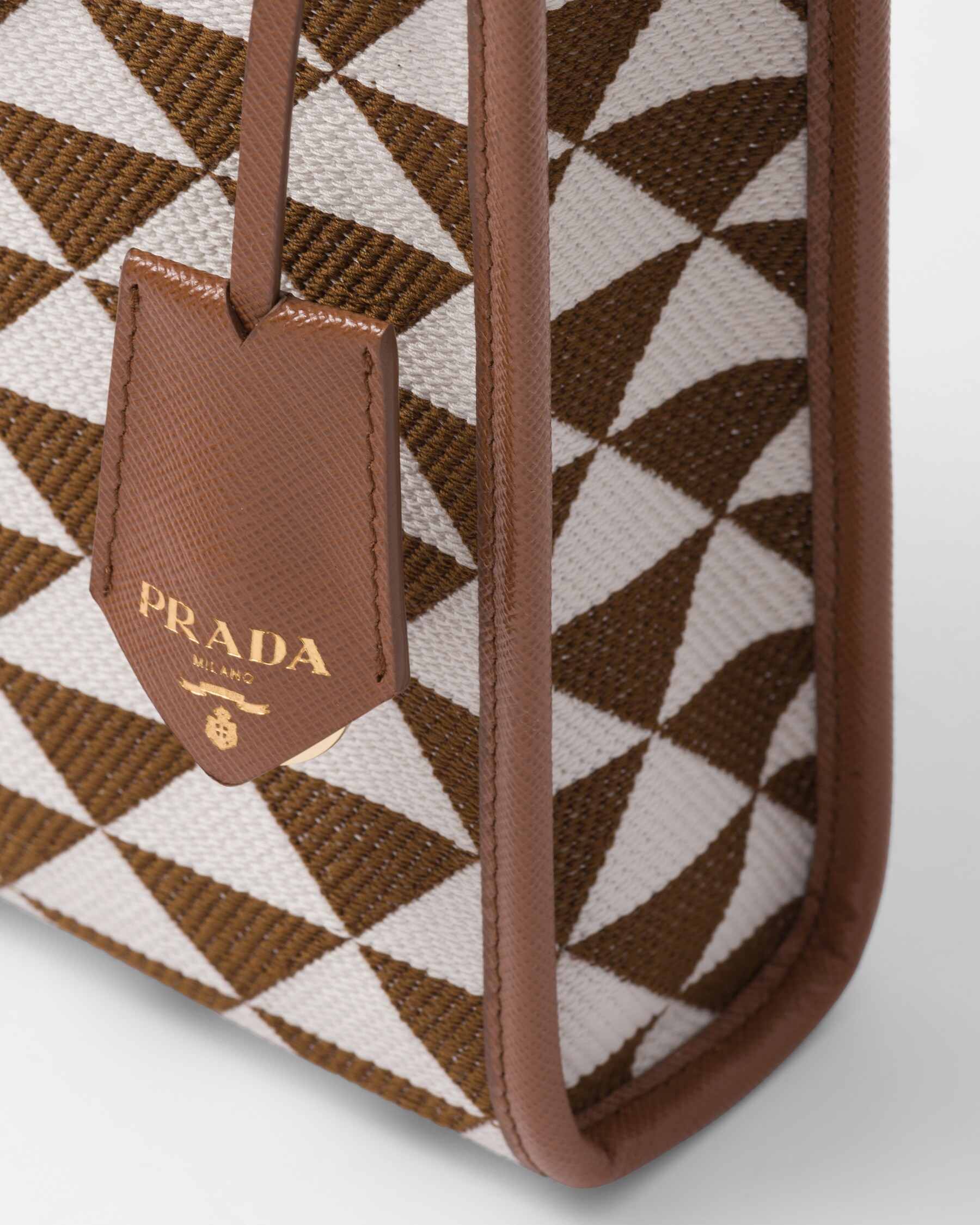 Tobacco/chalk White Prada Symbole Embroidered Fabric Mini Bag | PRADA
