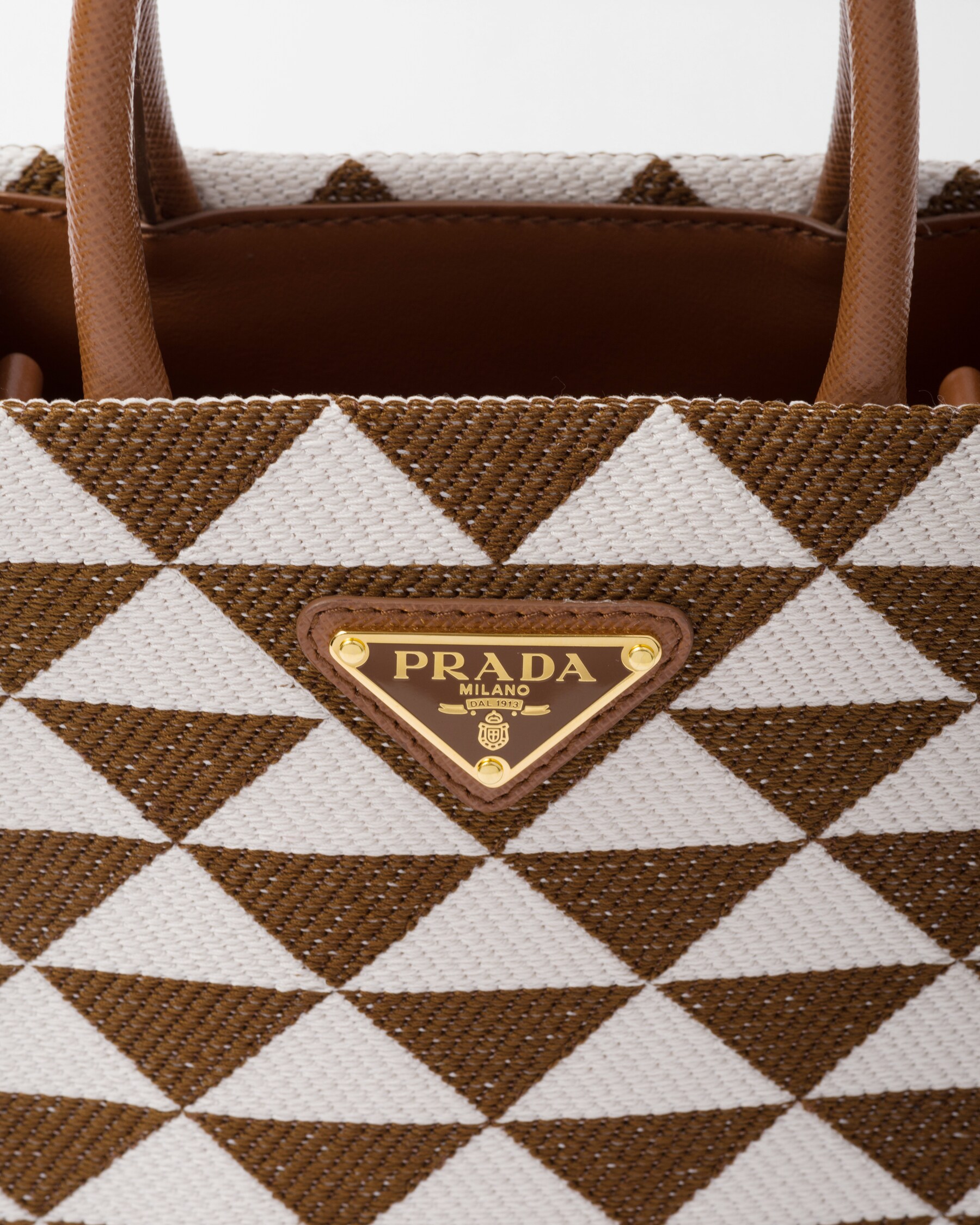 Tobacco/chalk White Prada Symbole Embroidered Fabric Mini Bag | PRADA