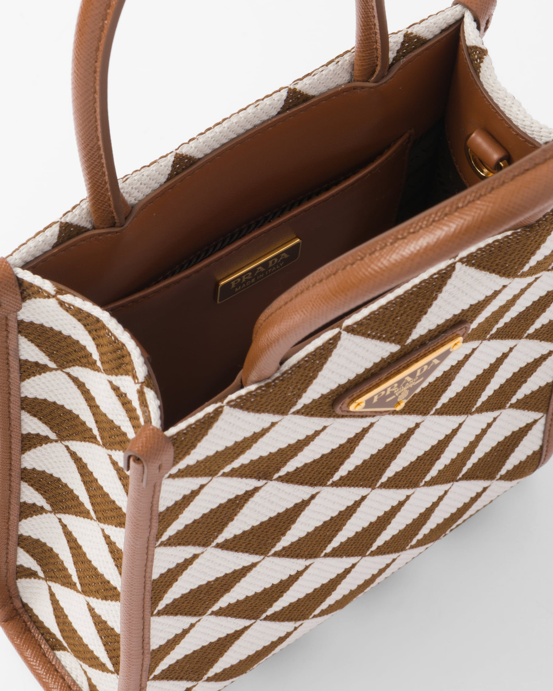 Tobacco/chalk White Prada Symbole Embroidered Fabric Mini Bag | PRADA