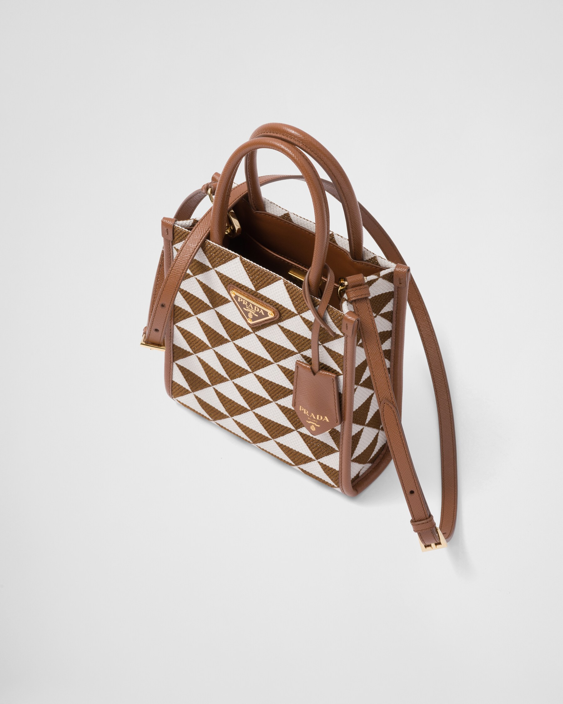 Tobacco/chalk White Prada Symbole Embroidered Fabric Mini Bag | PRADA