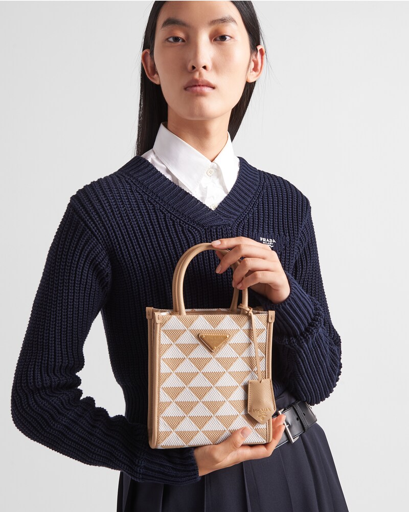 Beige/chalk White Prada Symbole Embroidered Fabric Mini Bag | PRADA