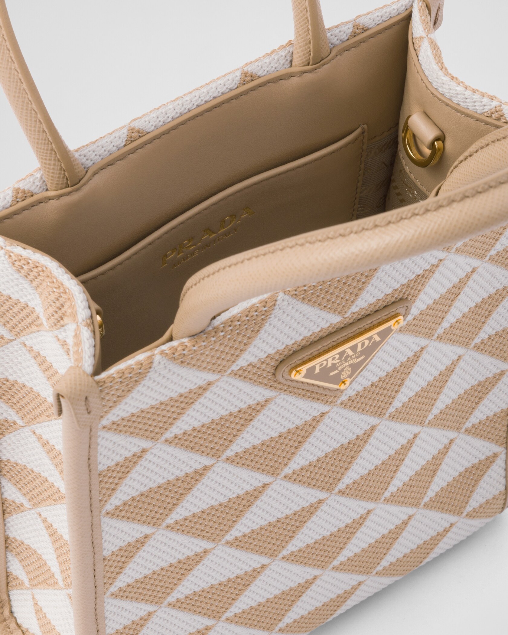 Beige/chalk White Prada Symbole Embroidered Fabric Mini Bag | PRADA