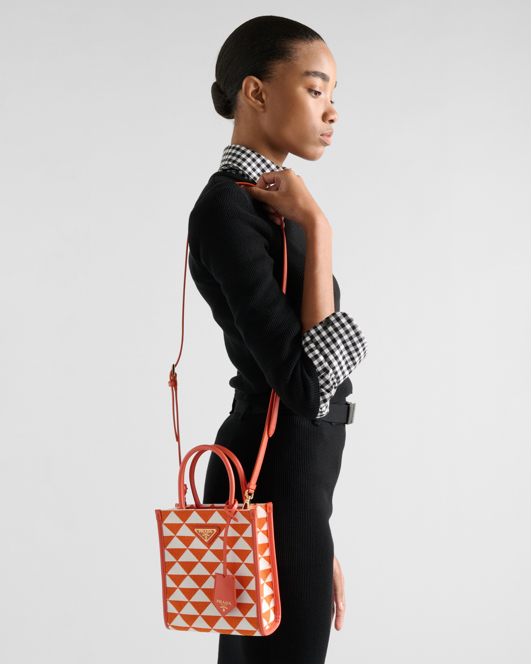 Orange/white Prada Symbole Embroidered Fabric Mini Bag | PRADA