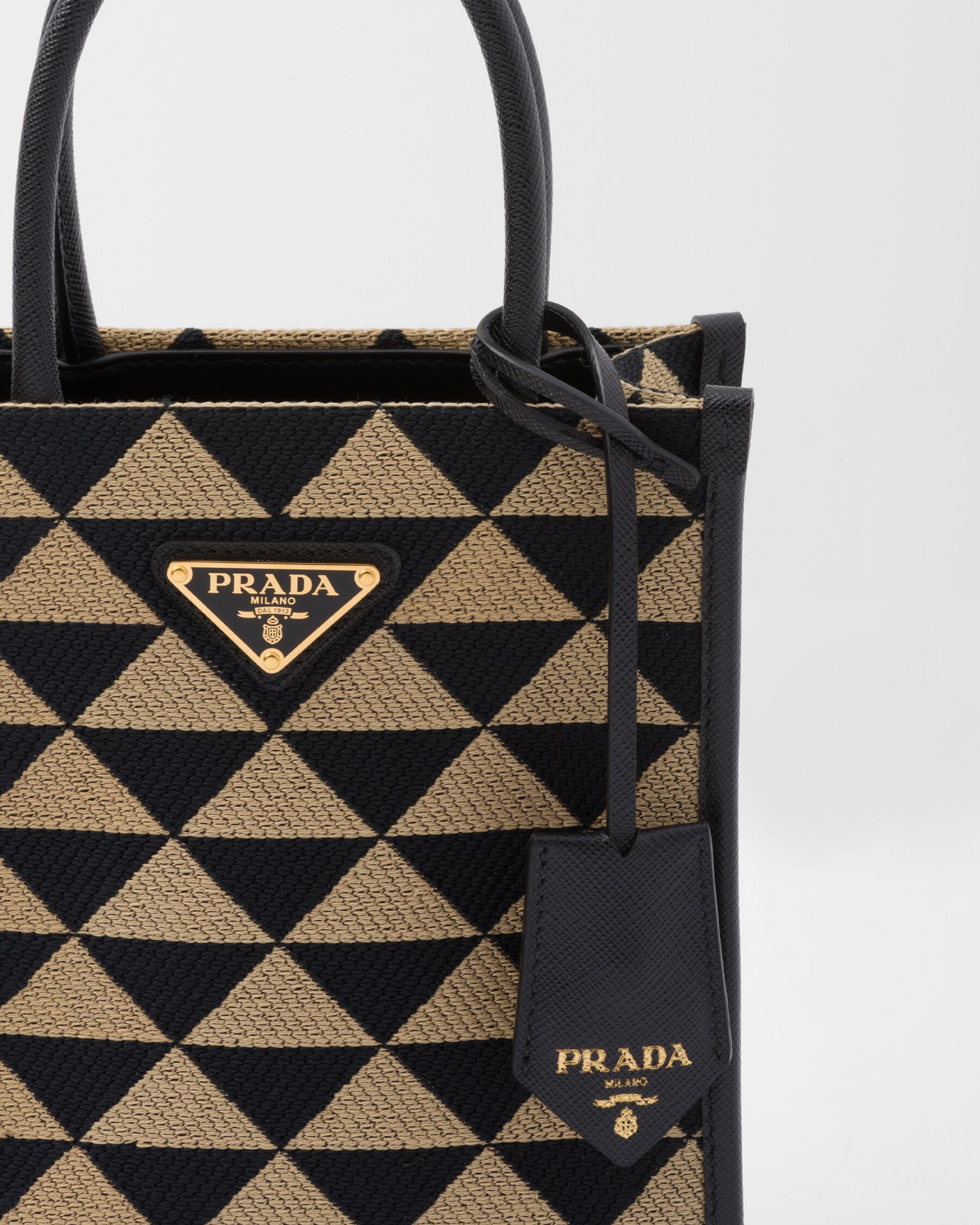 Black/beige Prada Symbole Embroidered Fabric Mini Bag | PRADA