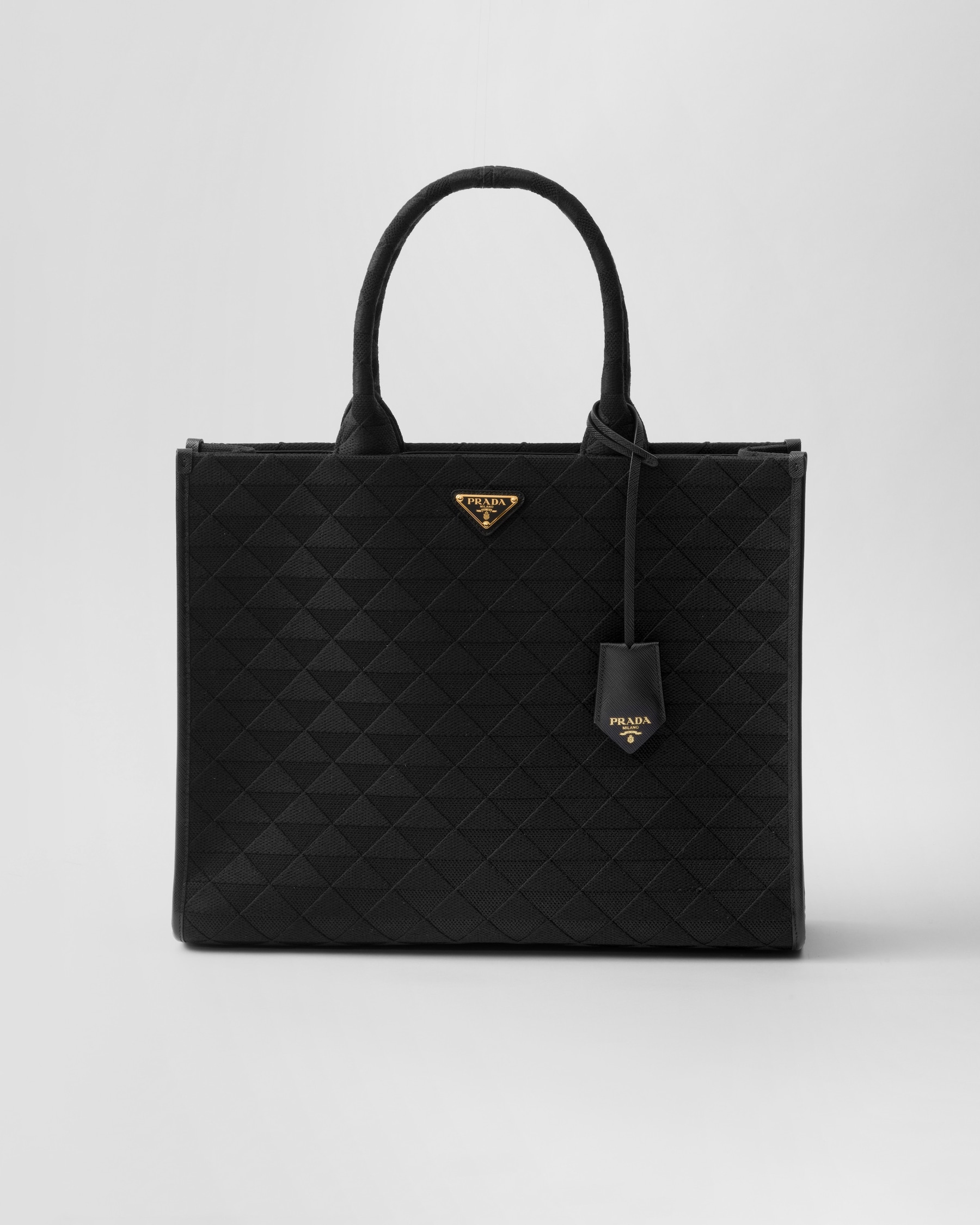 Black Prada Symbole Large Embroidered Fabric Bag | PRADA