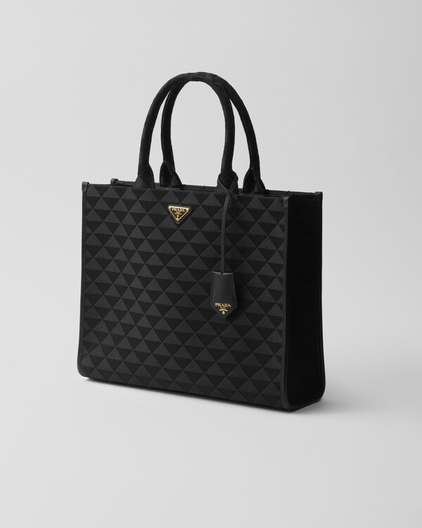 Black Prada Symbole Large Embroidered Fabric Bag | PRADA