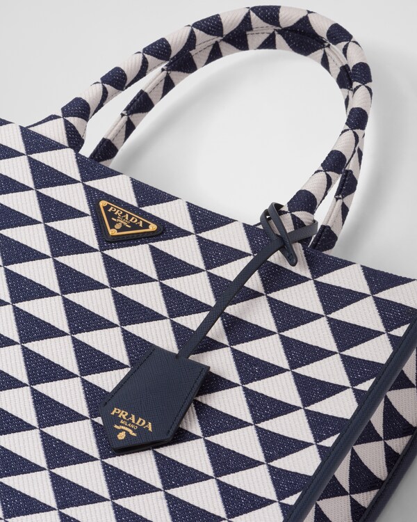 Baltic Blue/chalk White Large Prada Symbole Embroidered Fabric Handbag ...